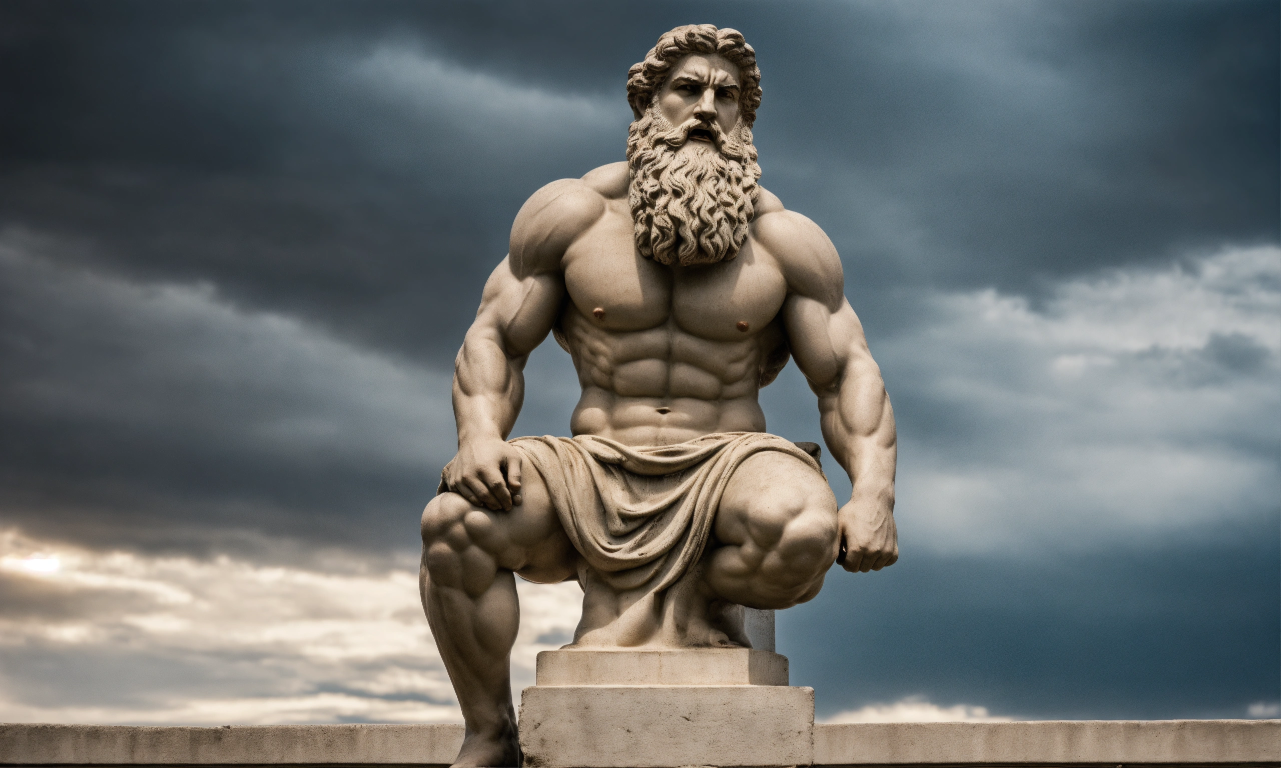 Lexica - Greek statue strong man with beard aggressive expression sideways