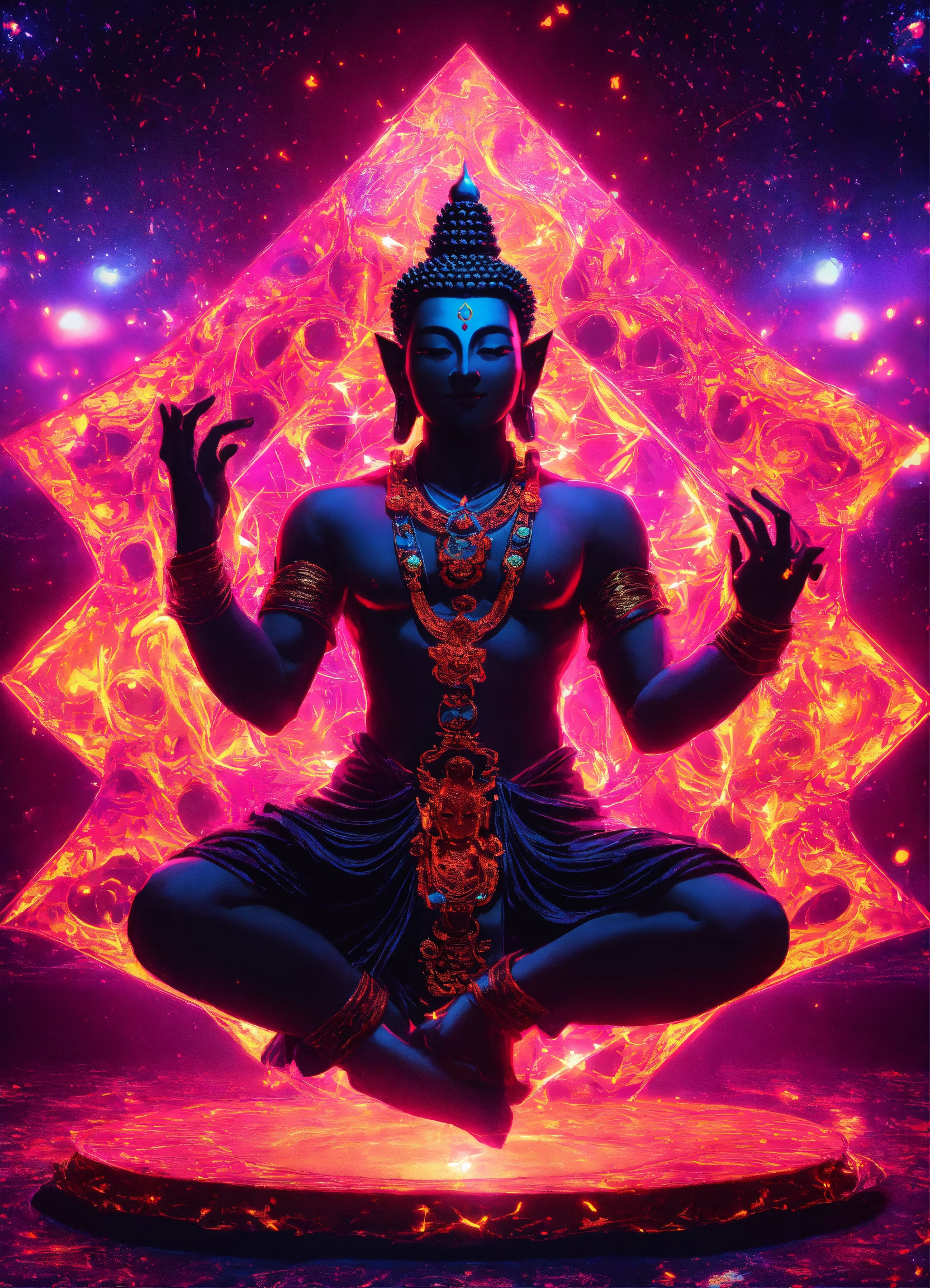 Lexica - Buddhist Demon Diety dancing in diamond and shimmer black neon ...