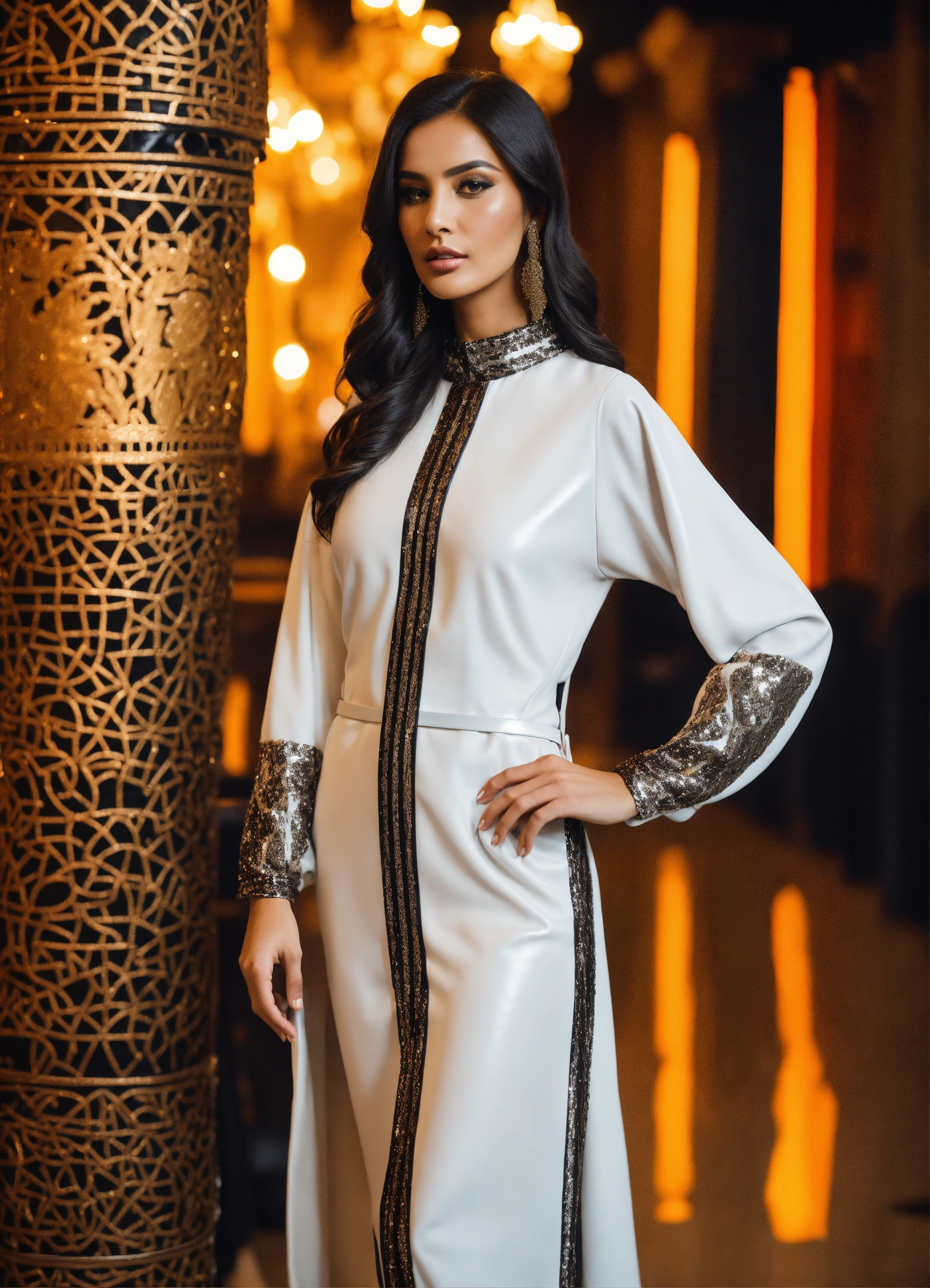 Lexica - Beautiful Arab women model, wearing luxury dress caftan white ...