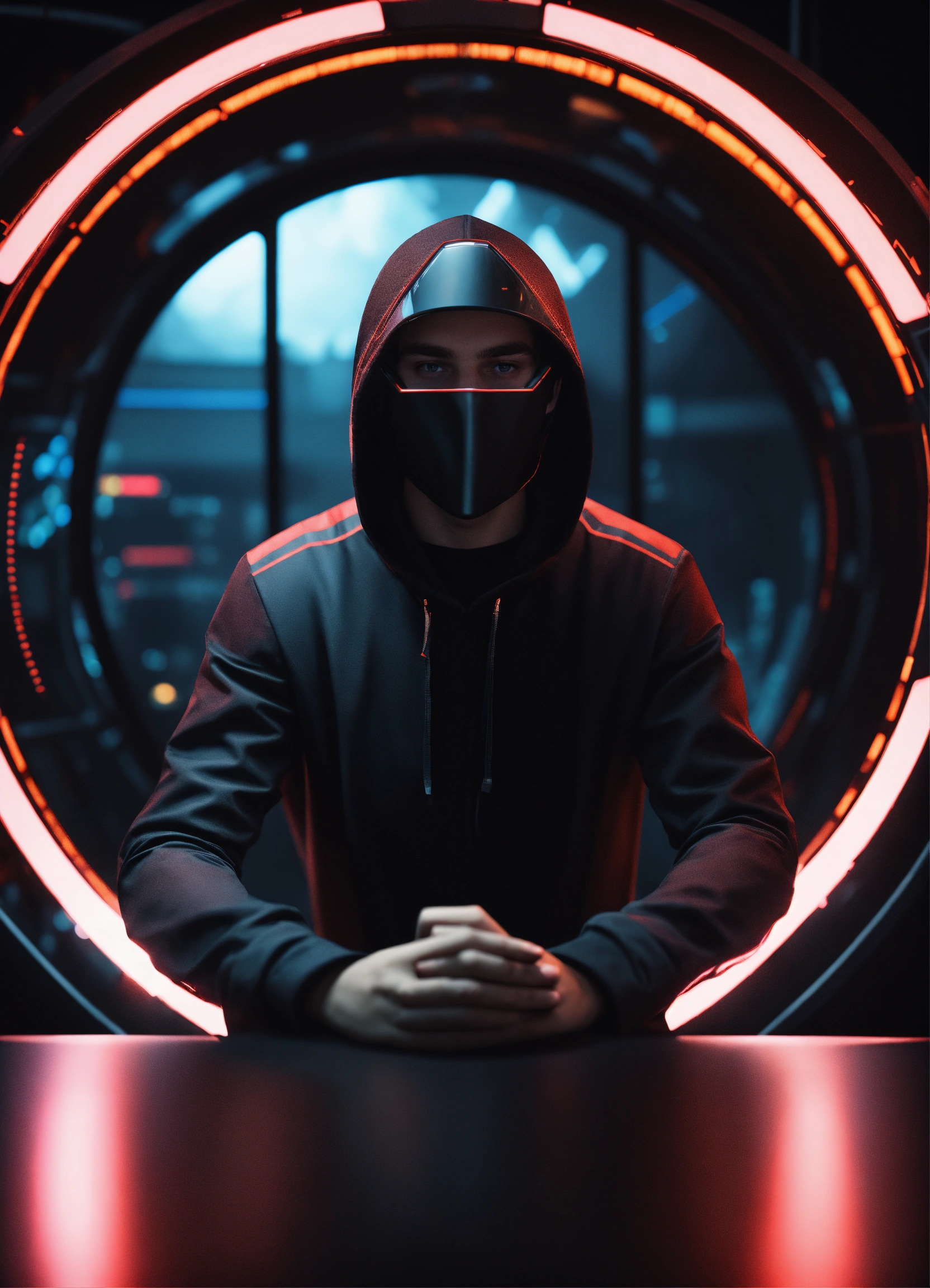 Lexica - Nerdy 25 year old male hacker wearing futuristic black ...