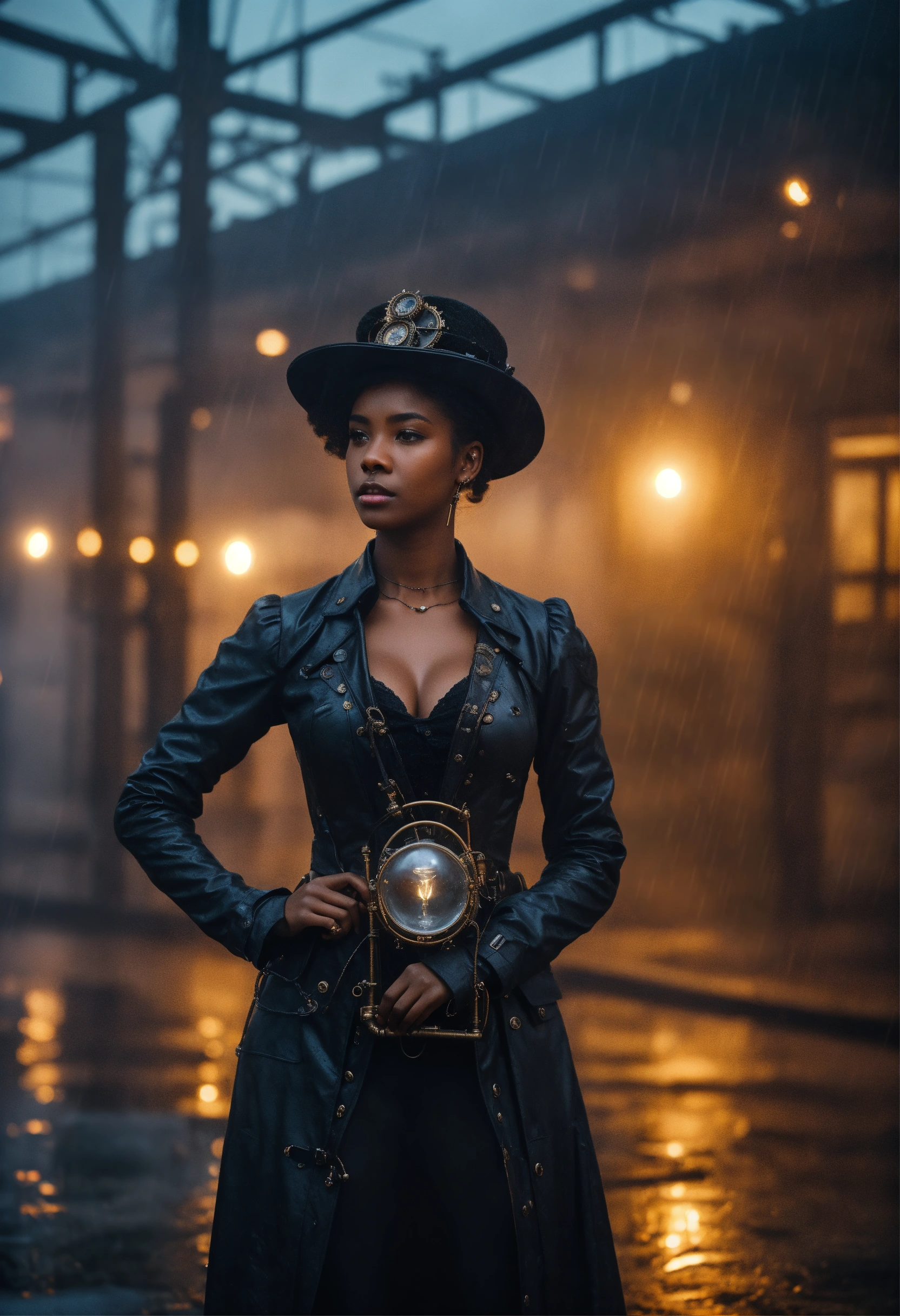 Lexica - Close up from a beautiful black skinned steampunk young lady ...