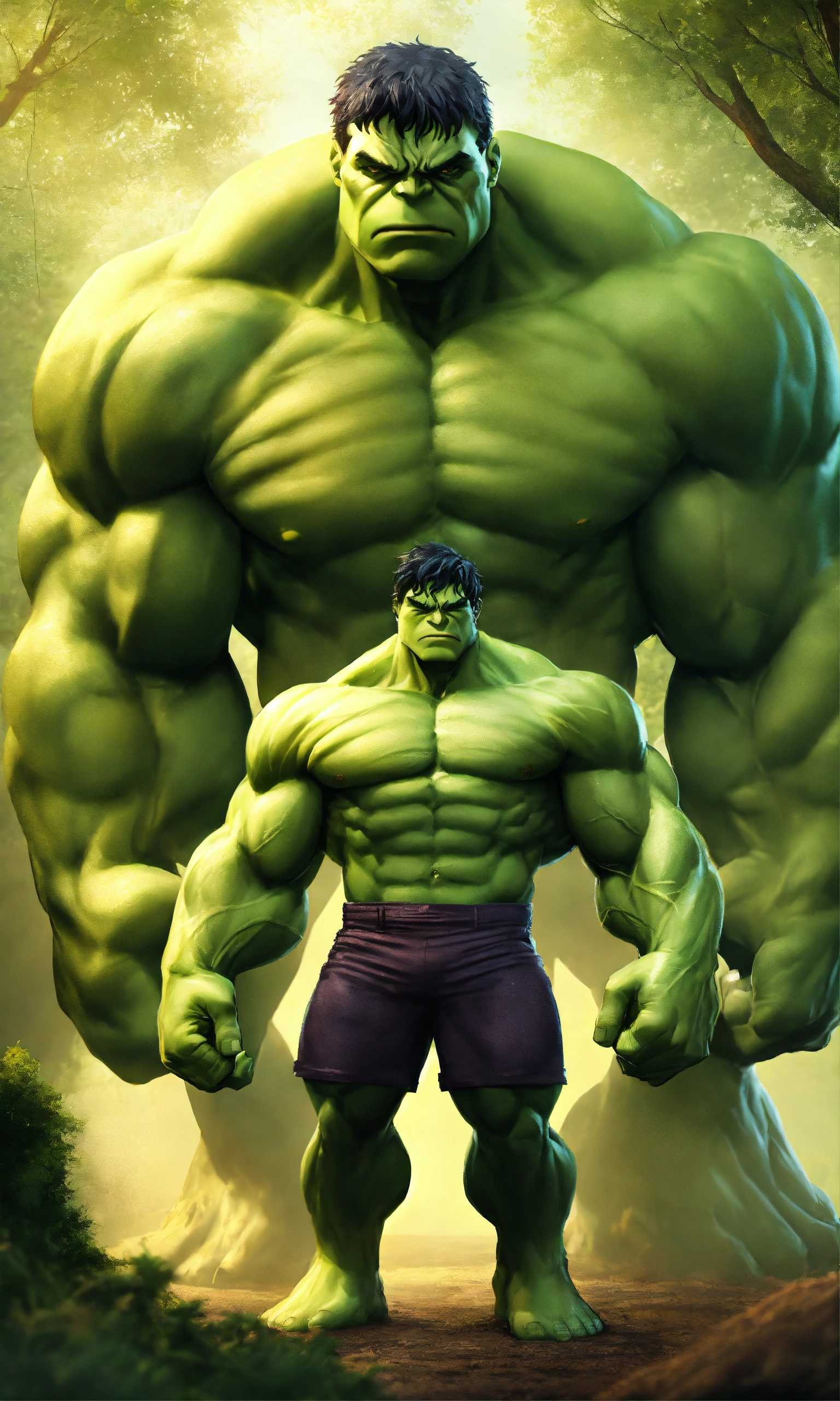 Lexica - Different versions of Hulk standing together, nature ...