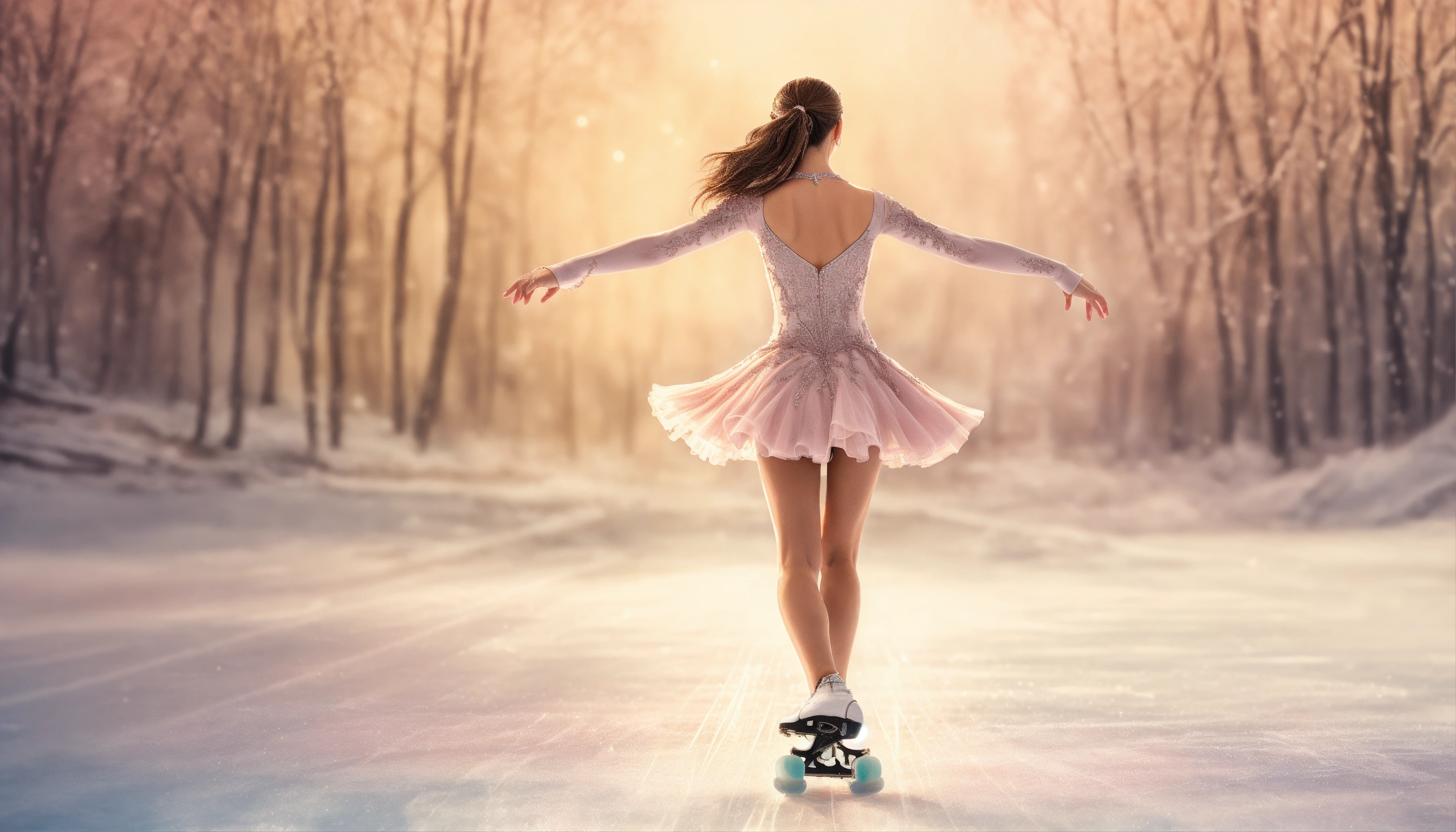 Lexica - Drawing of a young female figure skater from the back wearing ...