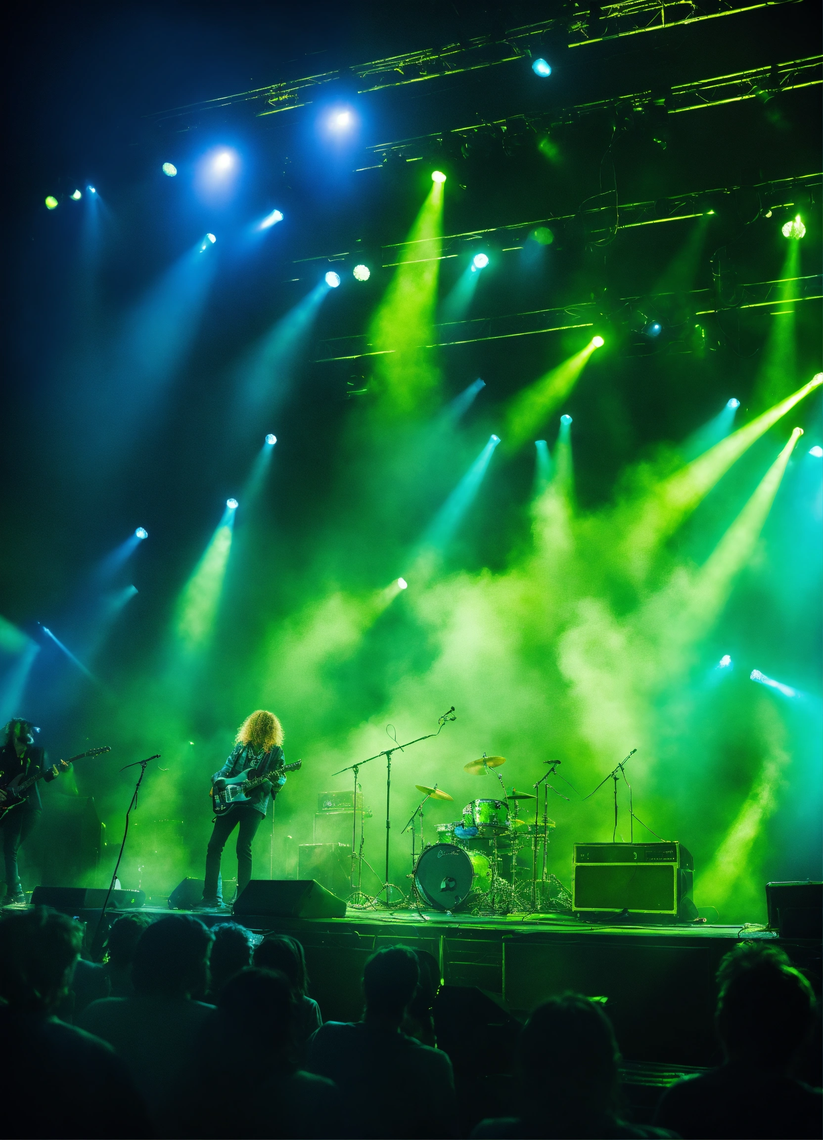 Lexica - Stage of a rock concert. photo realistic. Blue and green hazy ...