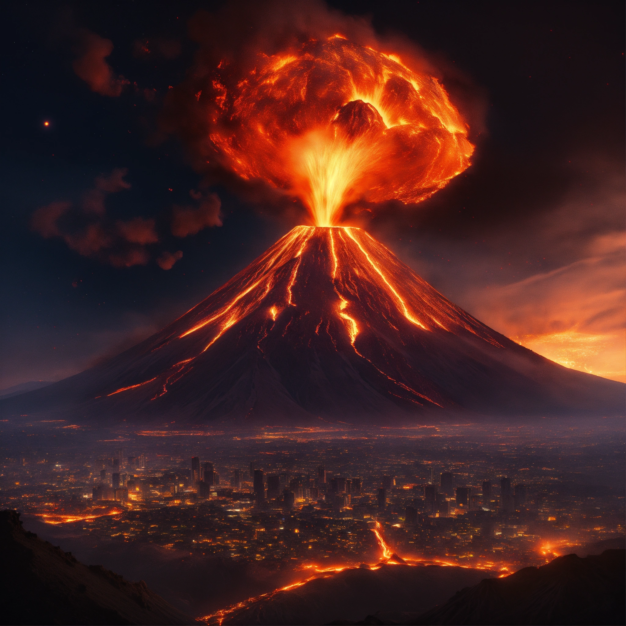 Lexica - Ultra realistic, volcano, big planet in sky, fire, black ...