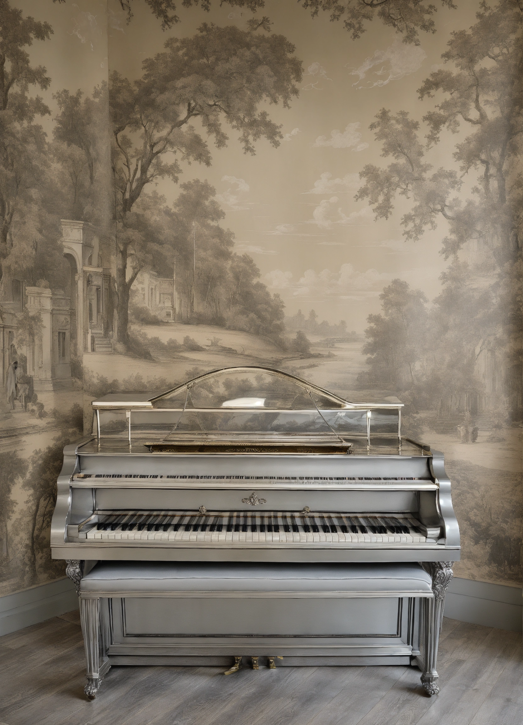 Lexica - Toile de jouy Smoke nouveau art deco silver flash sparkle ...