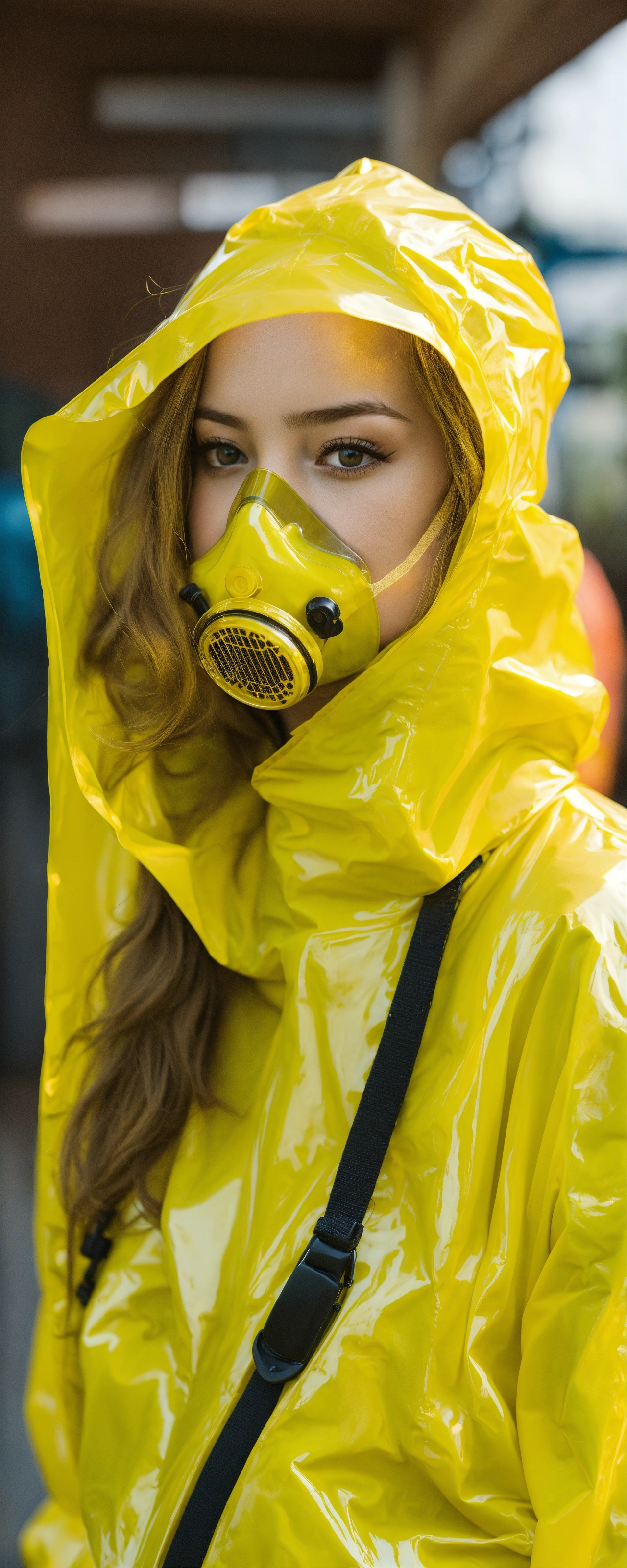 Lexica - Girl in glossy yellow hazmat suit
