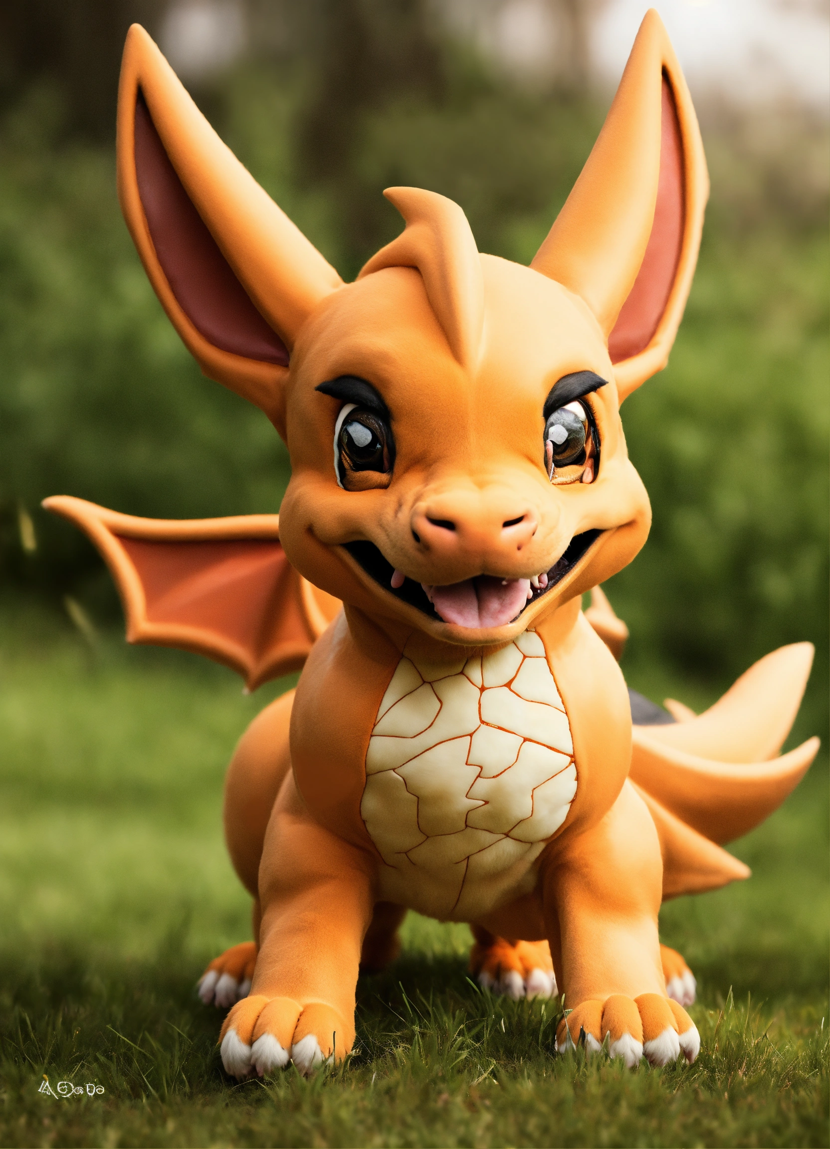 Lexica - Charizard if it was a dog, cute face, cute realistic dog breed.