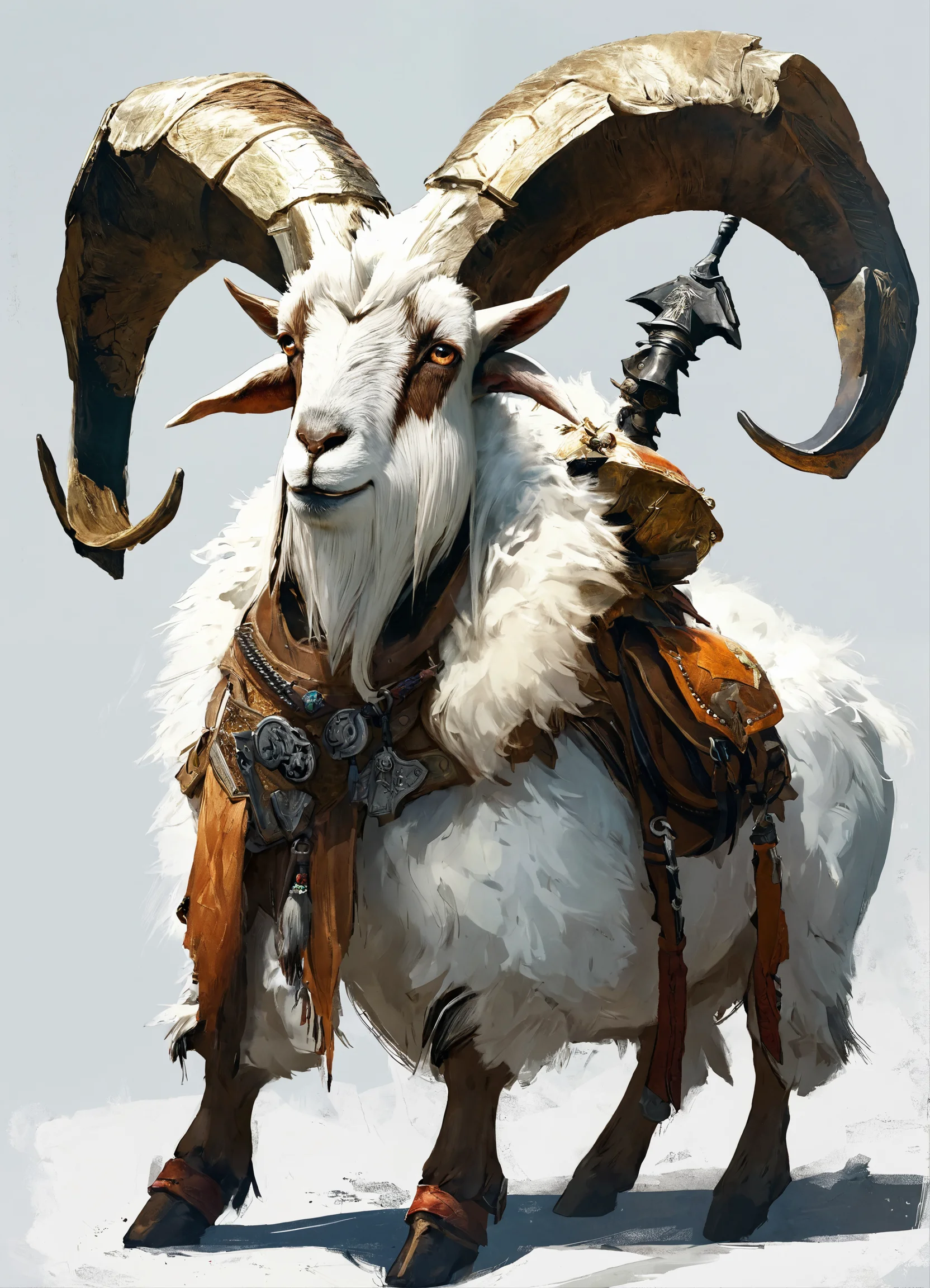 Lexica - A goat that serves as a mount for a dwarf warrior, with a ...
