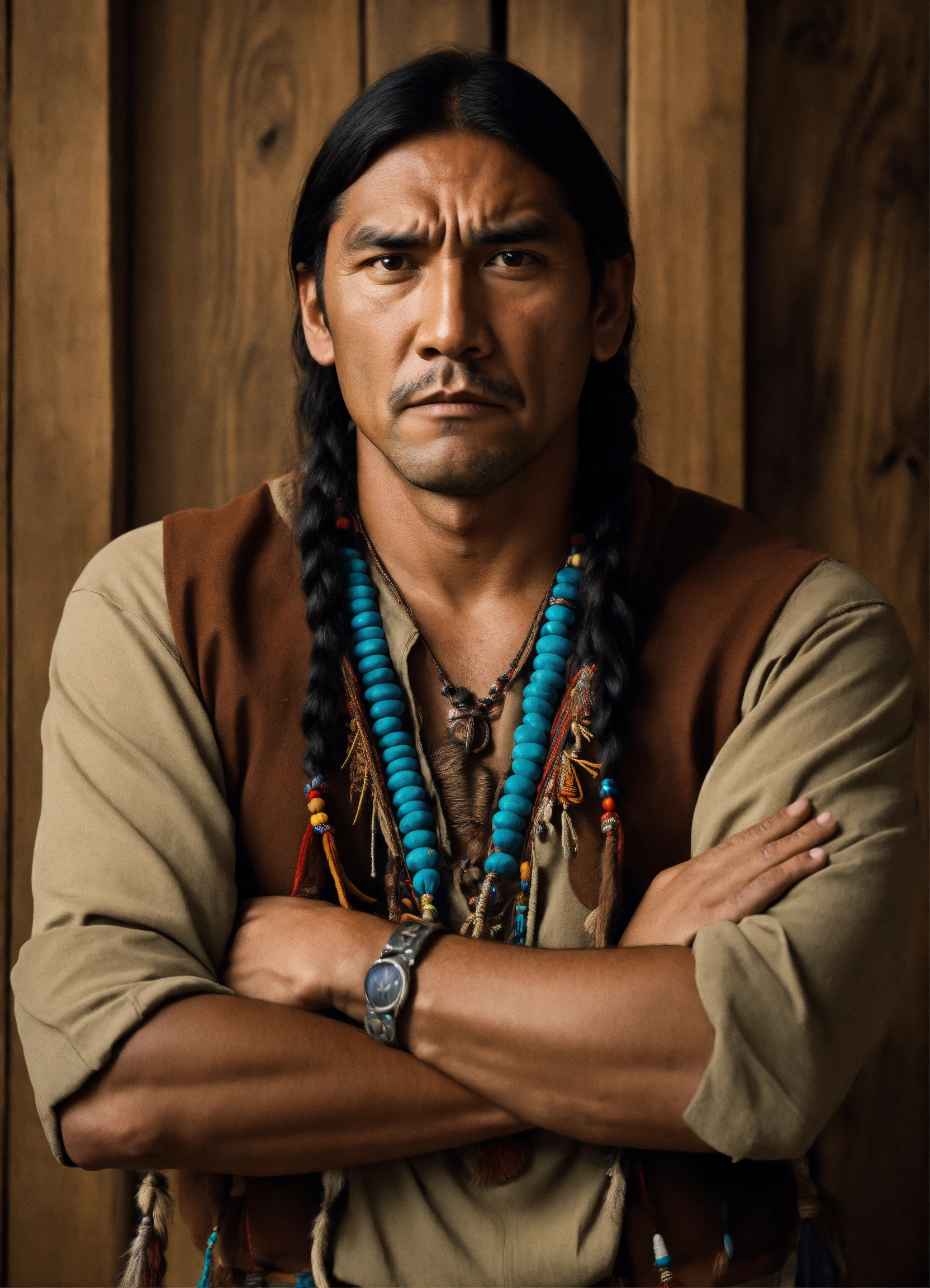 Lexica - Scared native american man, FRONT VIEW, casual clothes, arms ...