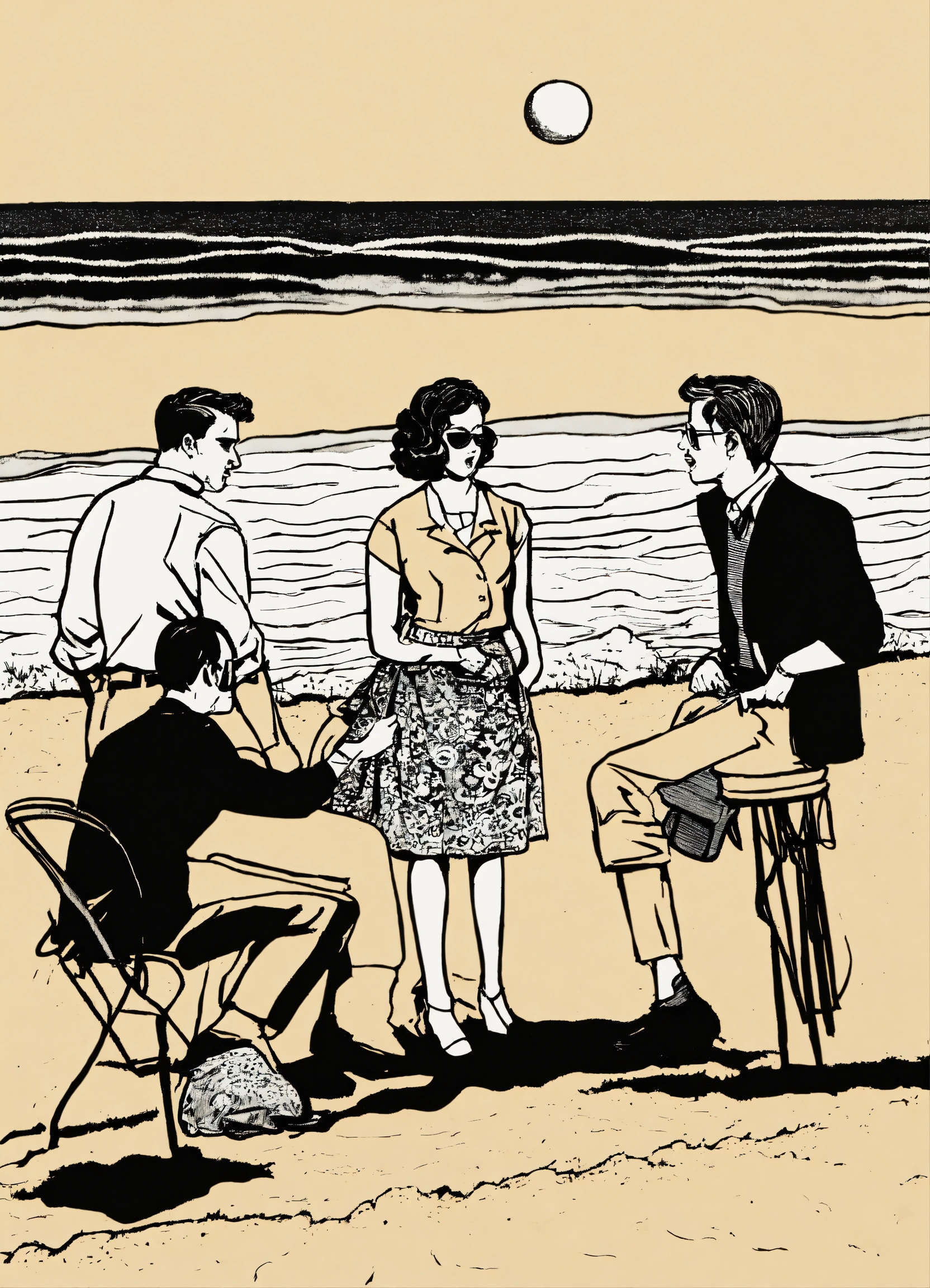 Lexica - Simple 1950s sharpie drawing black and white only.. Three ...