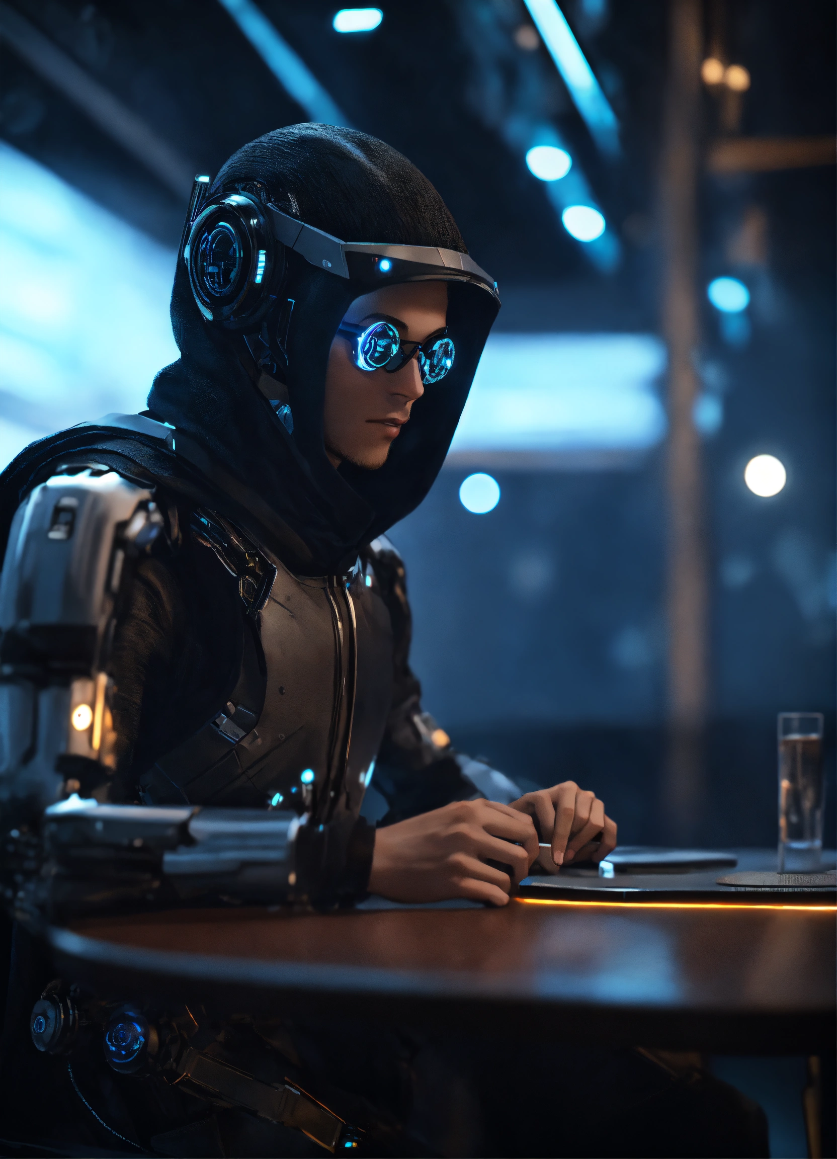 Lexica - Nerdy 25 year old male cyborg hacker wearing futuristic ...