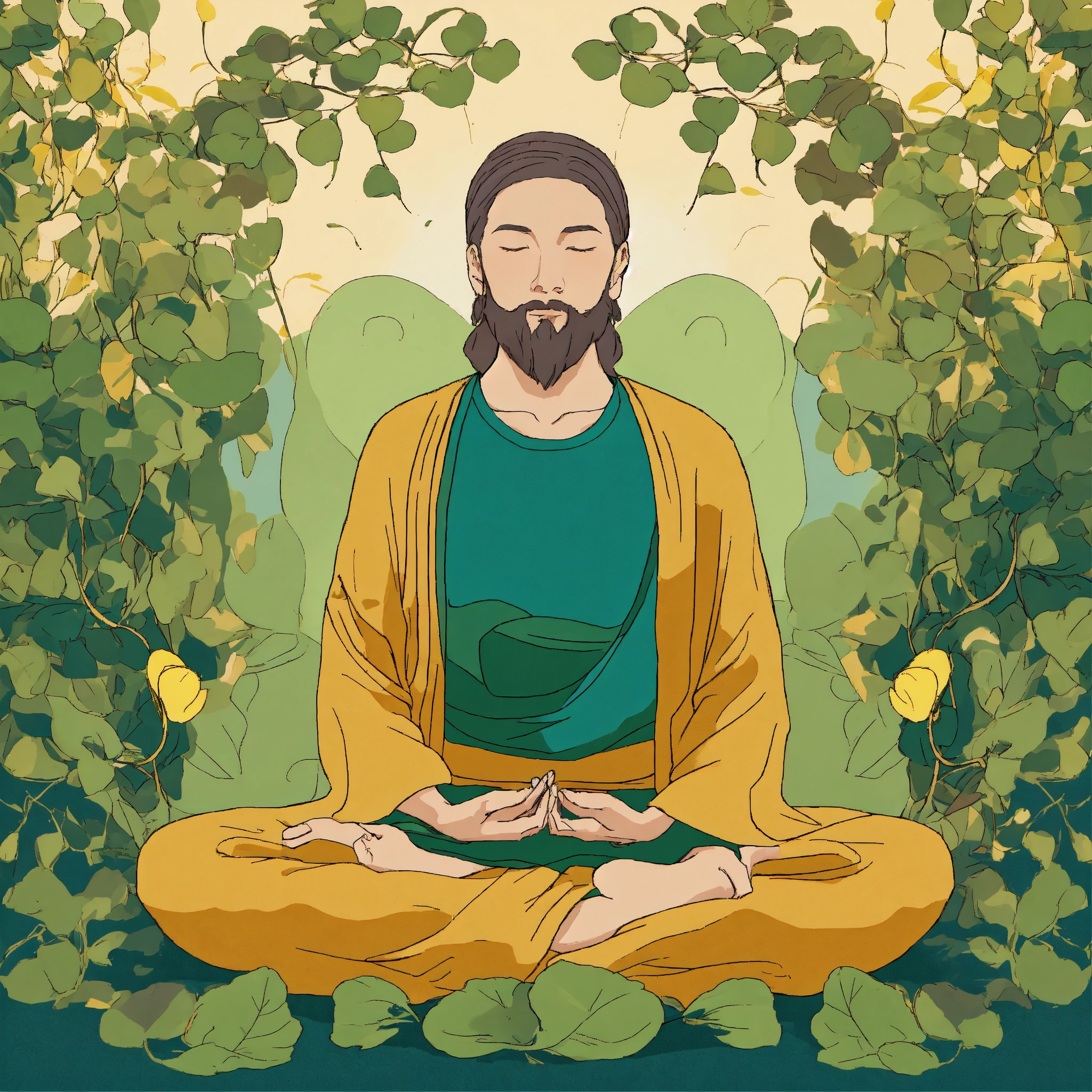Lexica - Musician meditating being zen with green vines with green ...