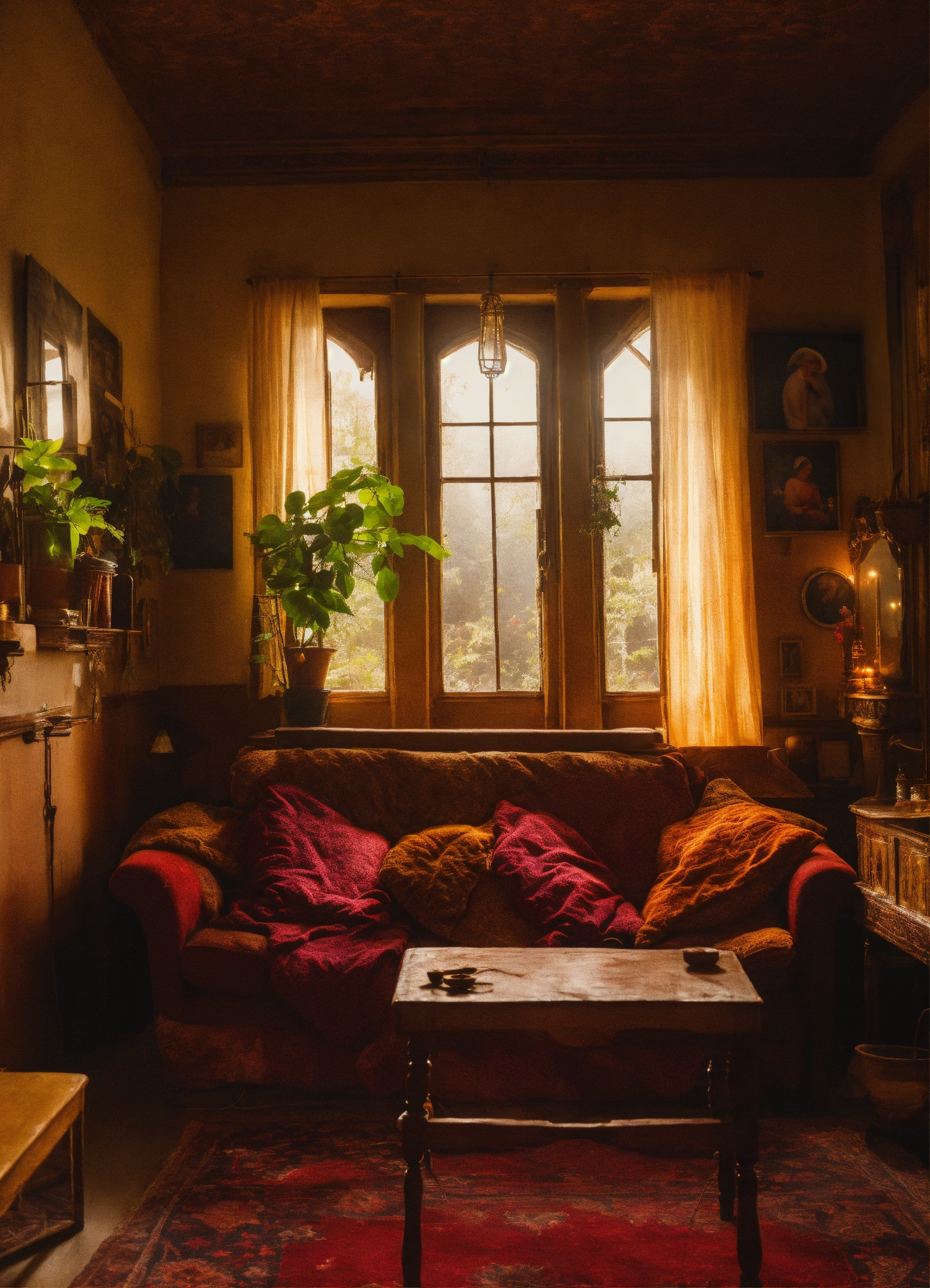 Lexica - Spiritual session with psychics set in a dimly lit house from ...