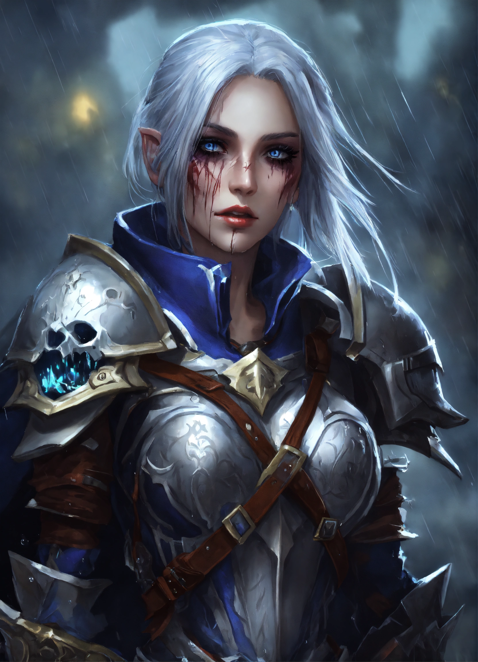 Lexica - Female undead death knight, shining armor, sorrow, silver hair ...