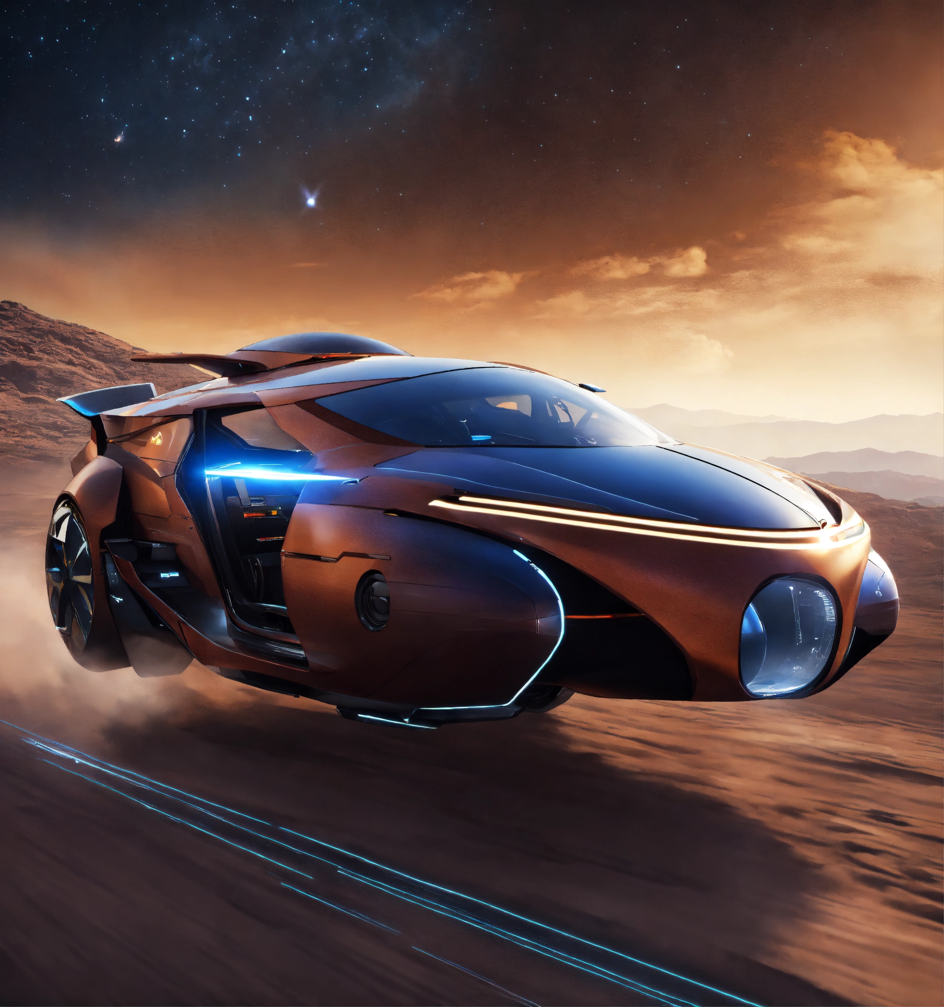 Lexica - Luxurious sleek ews flying car shooting out in space, future ...