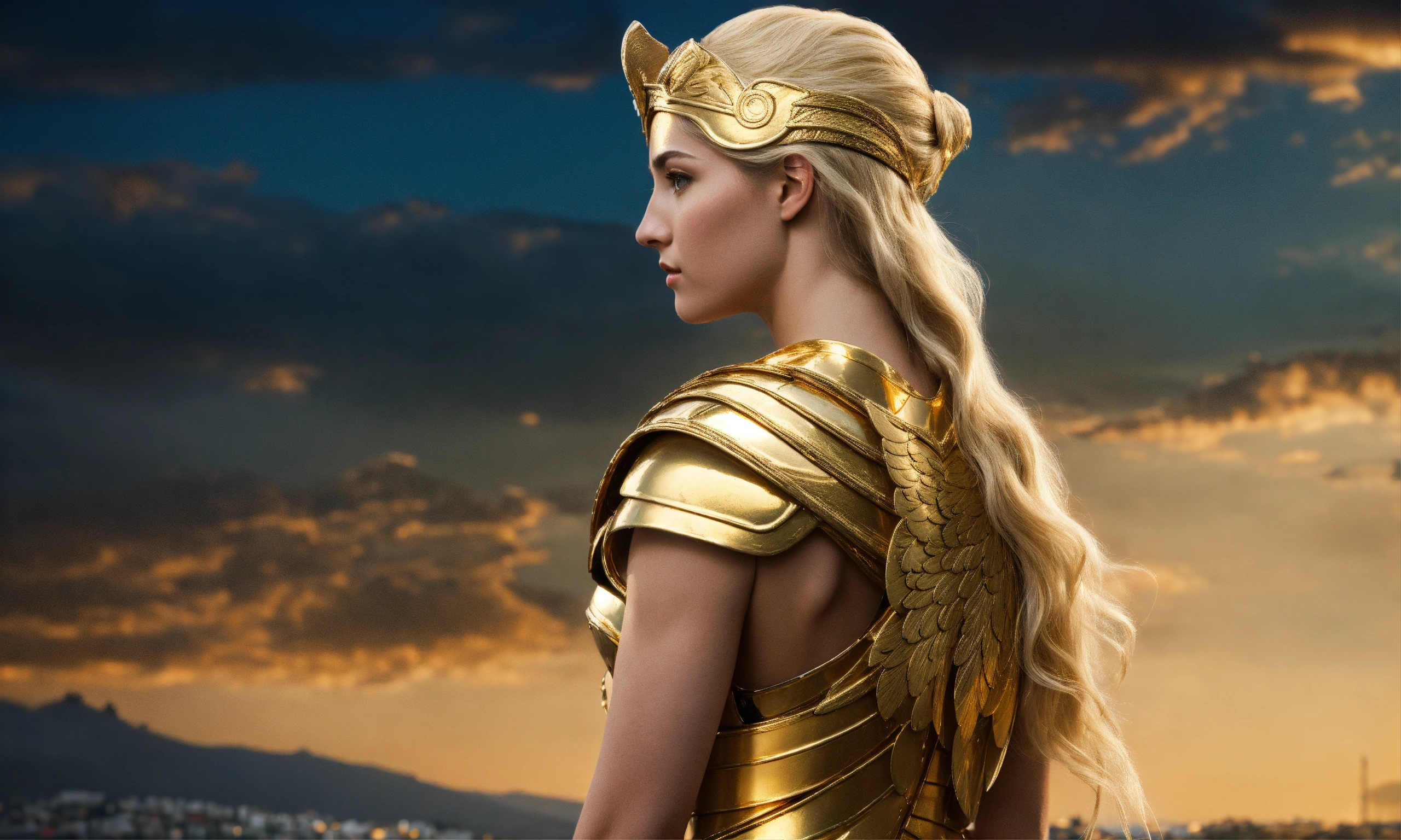 Lexica - Vivacious Greek goddess Athena with blonde hair, gold armor ...