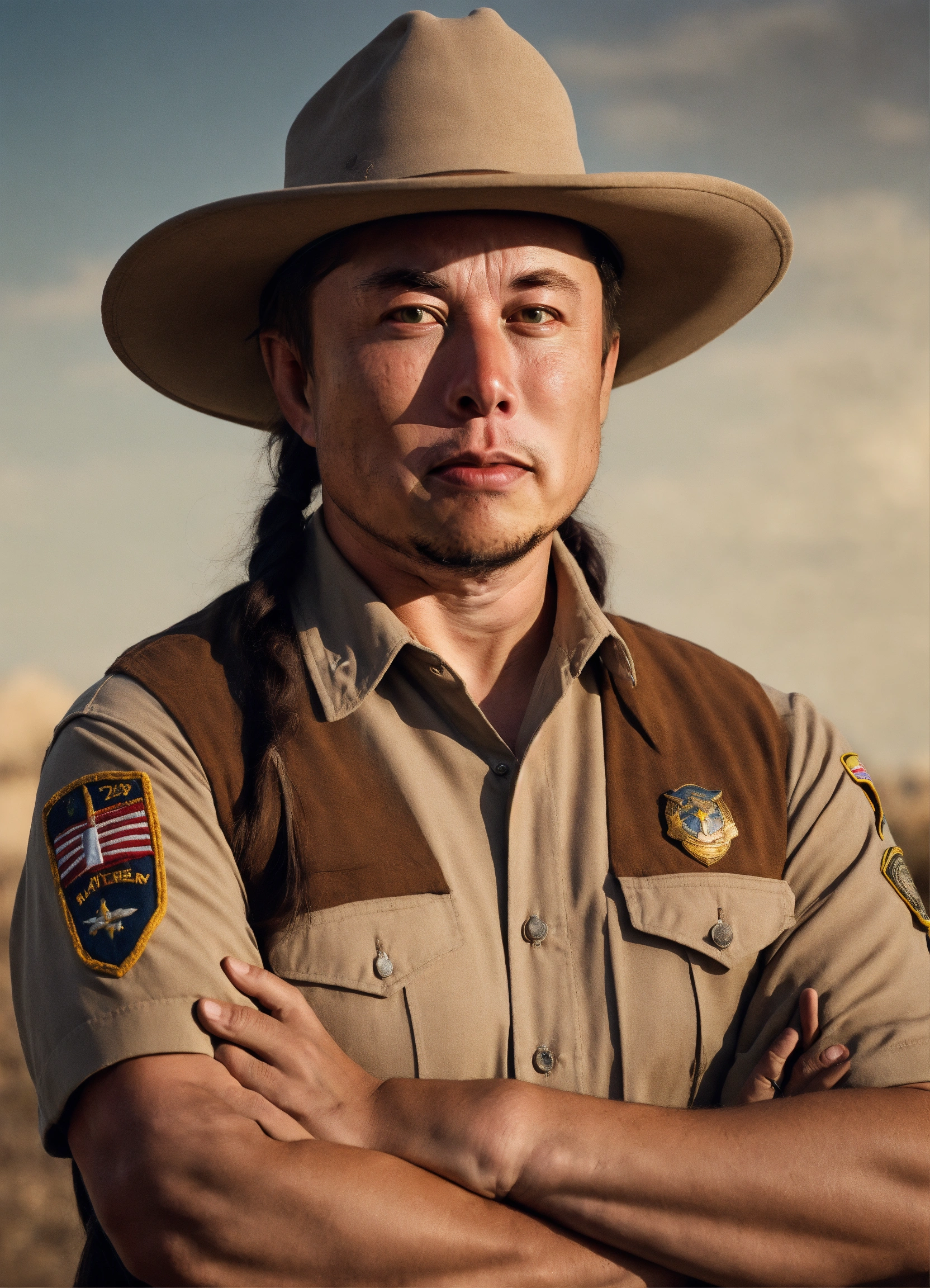 Lexica - Scared native American man, park ranger, FRONT VIEW, casual ...