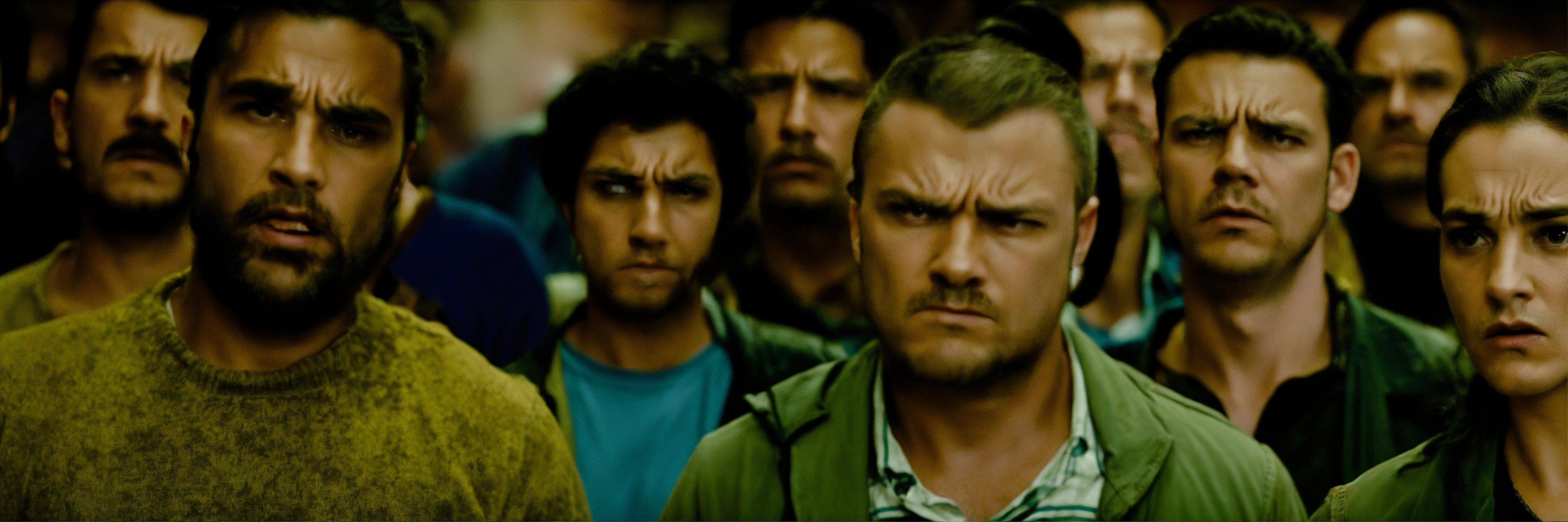 Lexica - About 15 men and women standing in a row very close to each ...