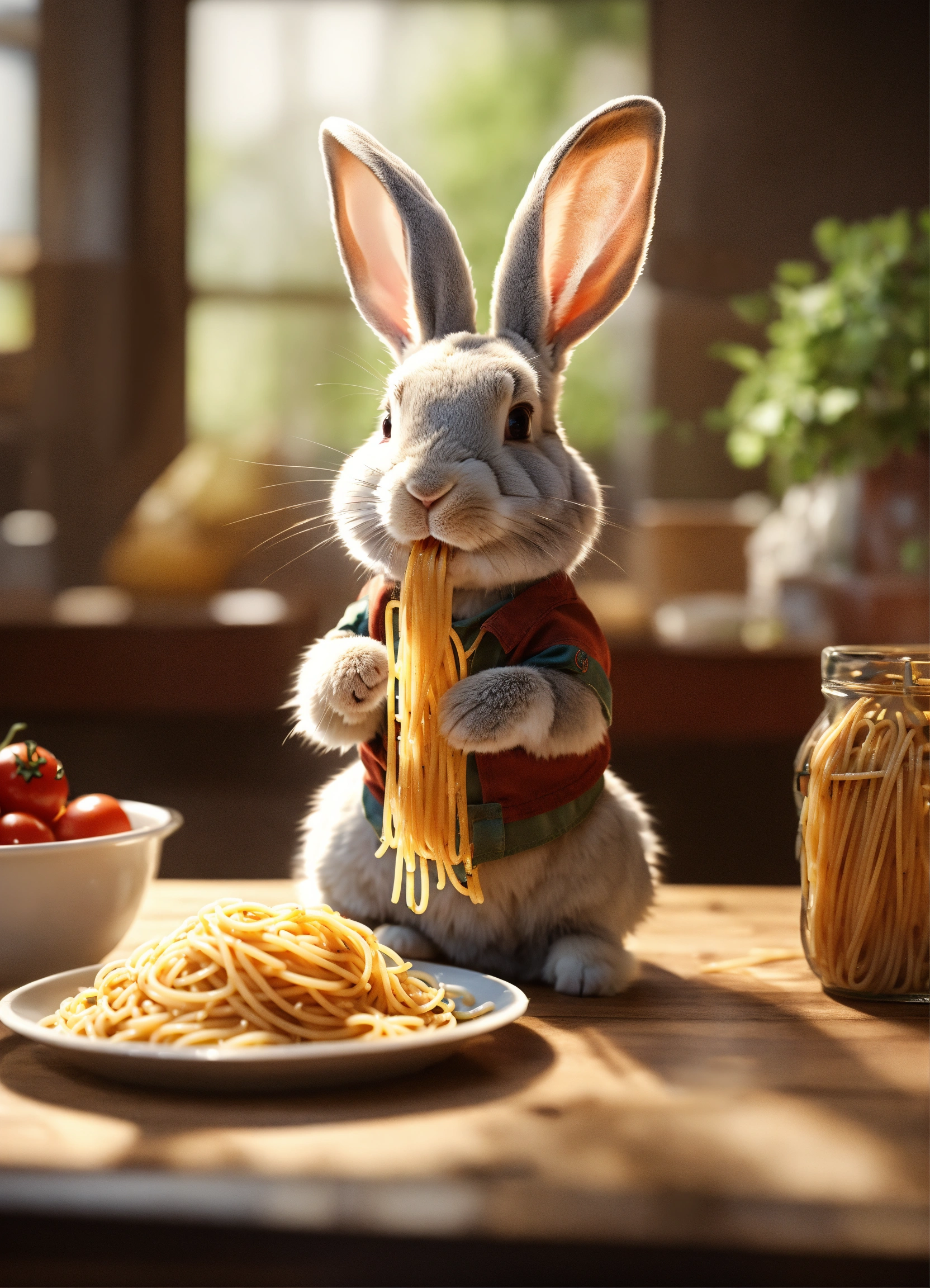 Lexica - A rabbit standing on 2 legs, eating spaghetti, unreal engine ...