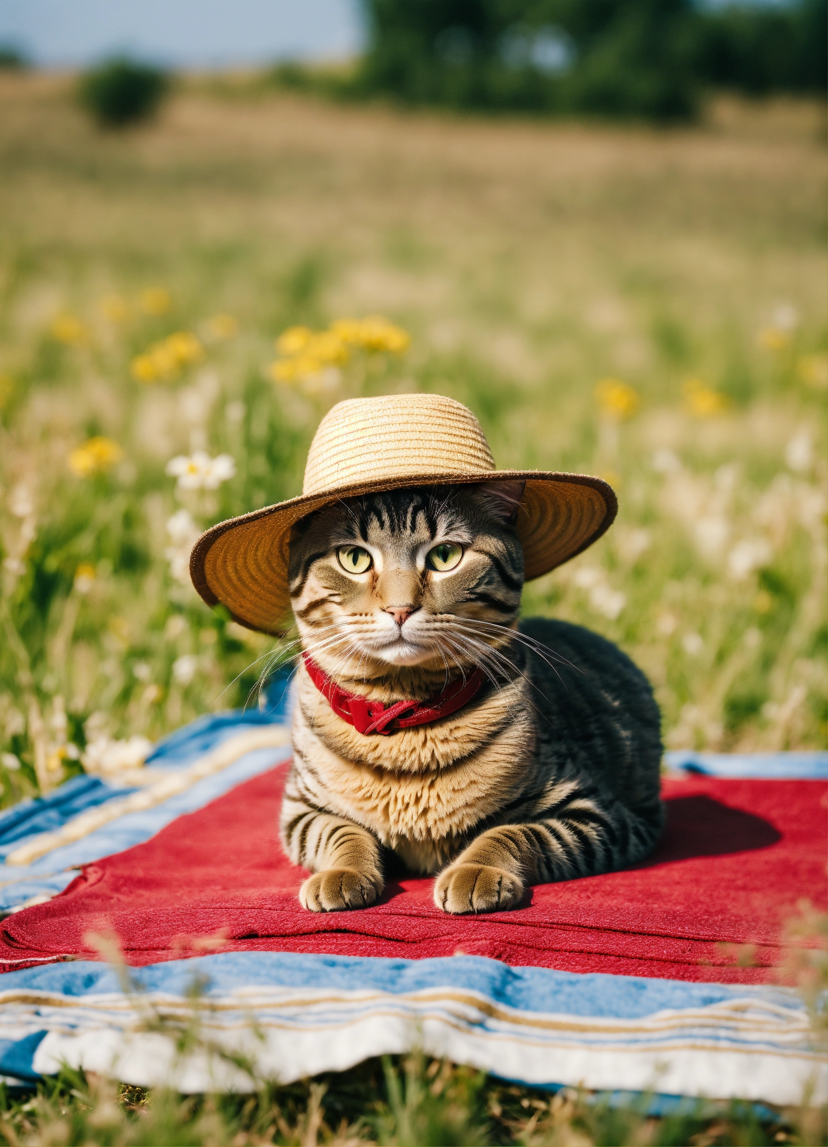 Lexica - Cat with a hat sat on a mat in the field