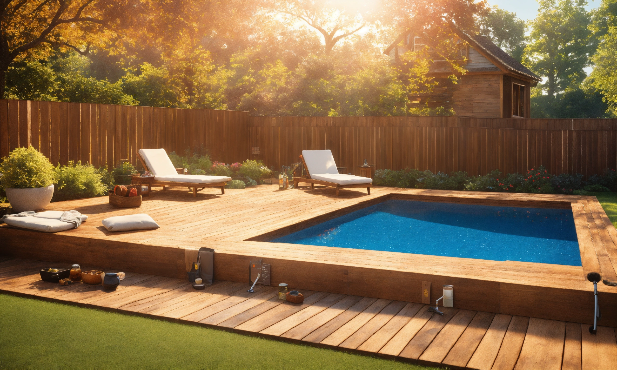 Lexica - Central Image A stunning above-ground wooden pool set against ...