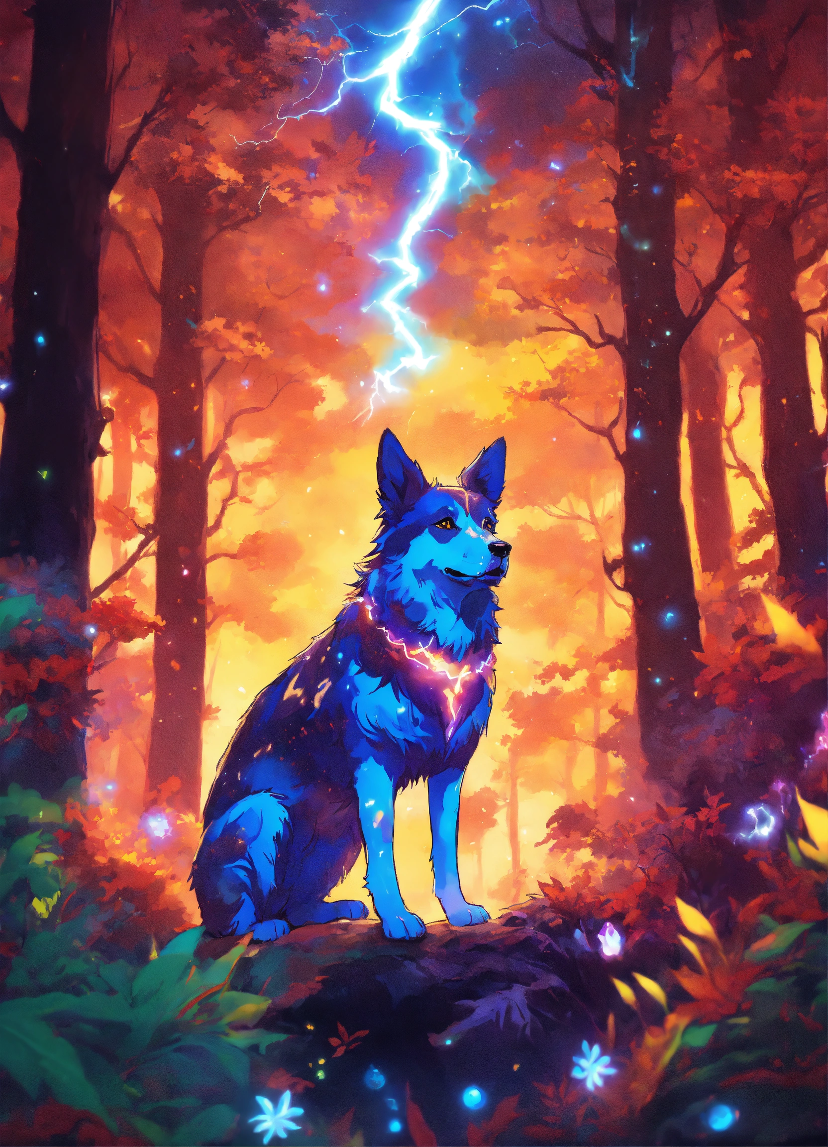 Lexica - Epic cosmic dog, howling, lightning aura, Mexican simbols, in ...