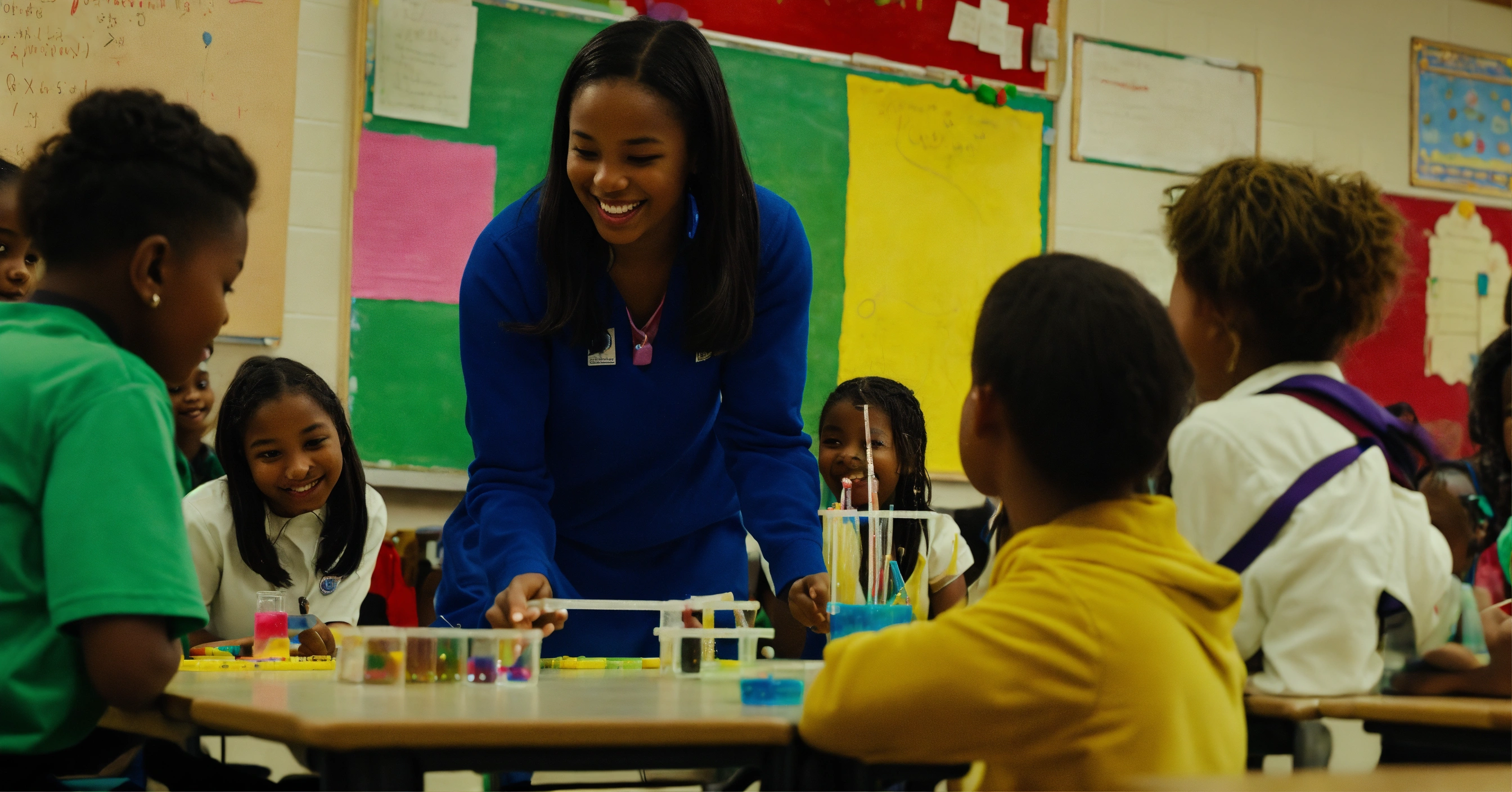 Lexica - Color photo of a school professional of color interacting with ...