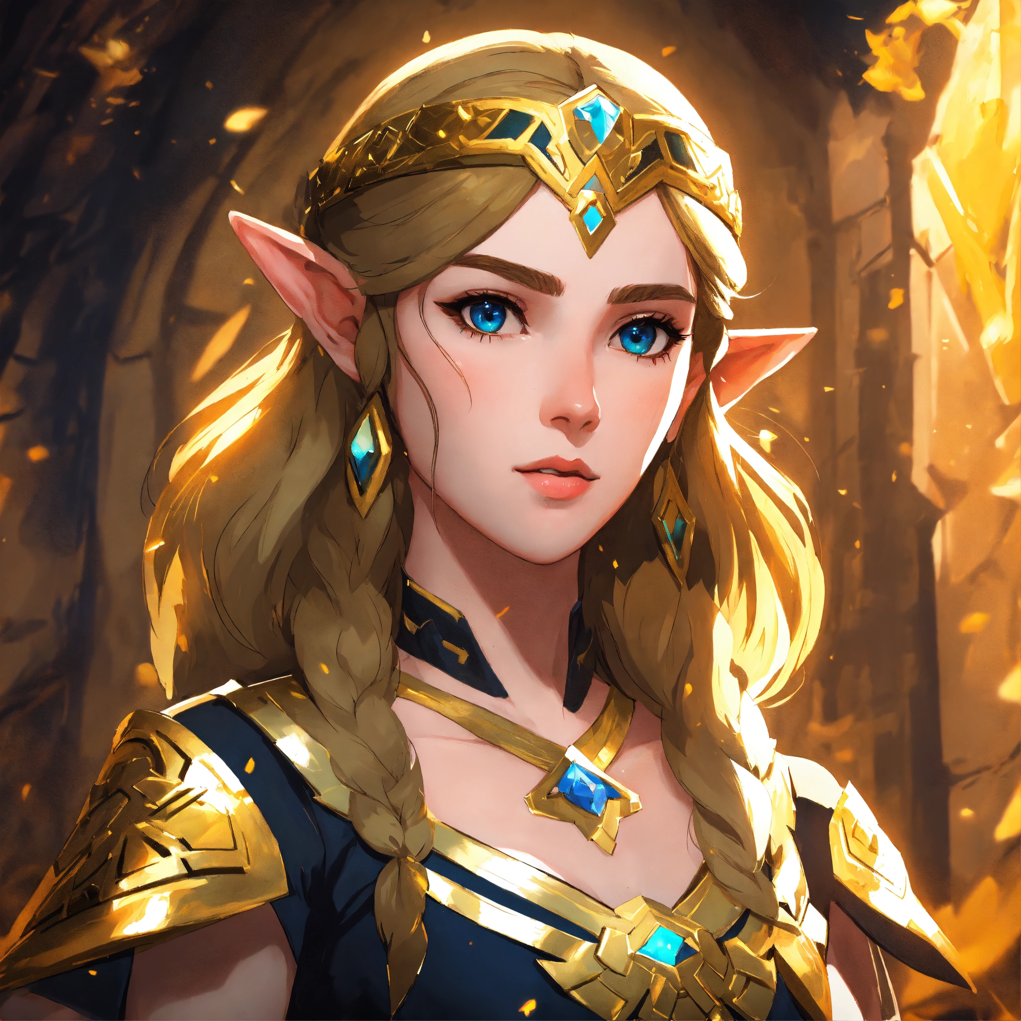 Lexica - Portrait of Zelda in a black and gold dress, stunning ...