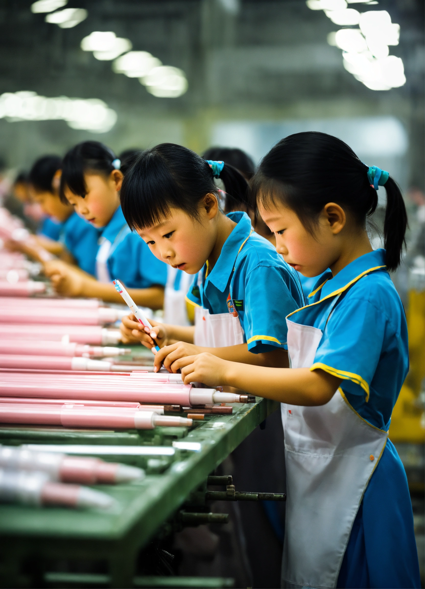Lexica - Children in a large factory in china working on a production ...
