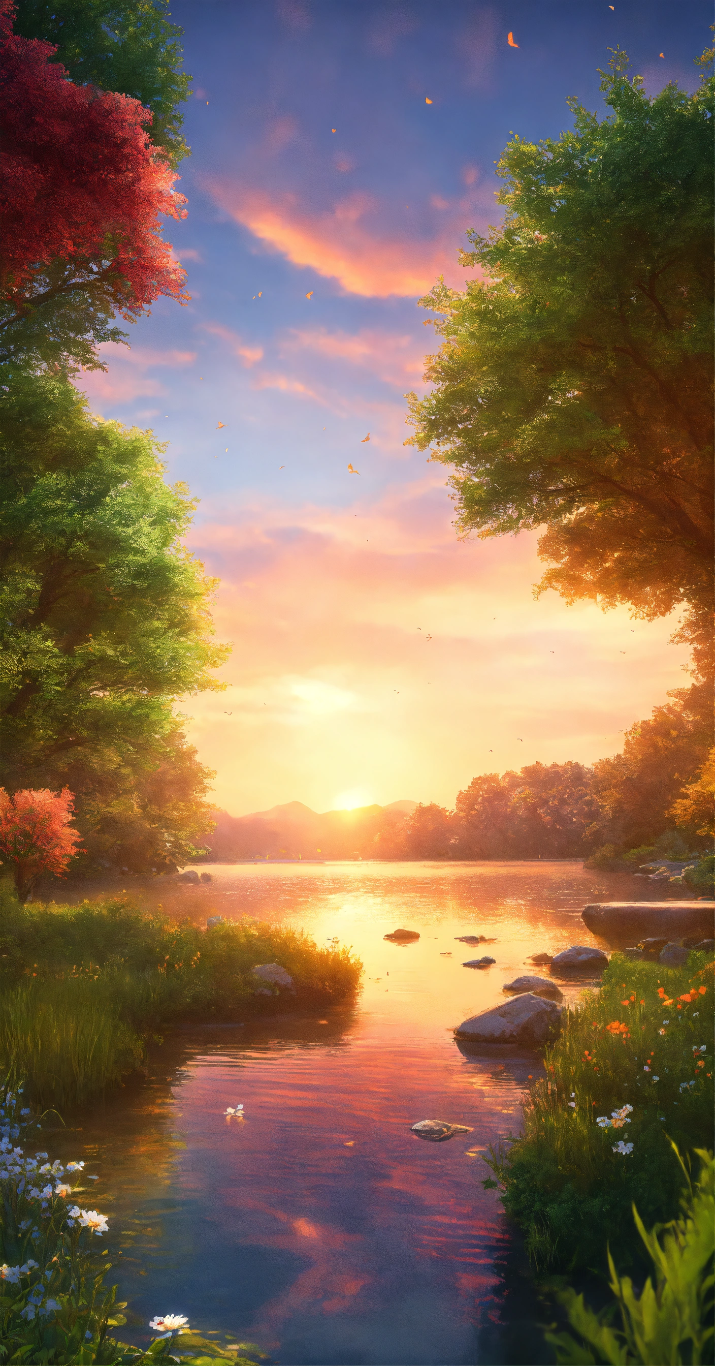 Lexica - Illustrate a serene, peaceful nature scene in summer. This ...