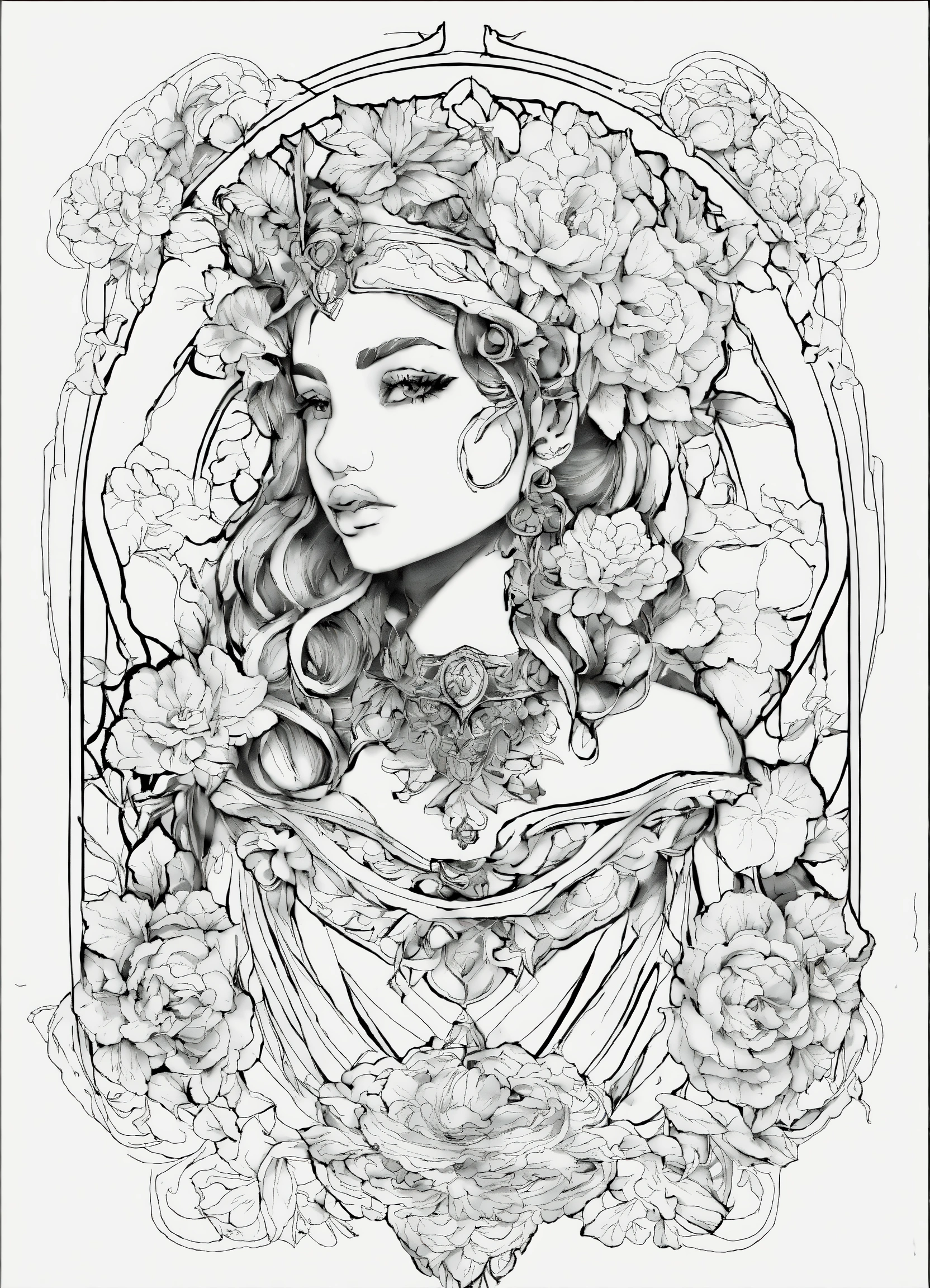 Lexica - B/w outline for tattoo art design page, full white, white ...