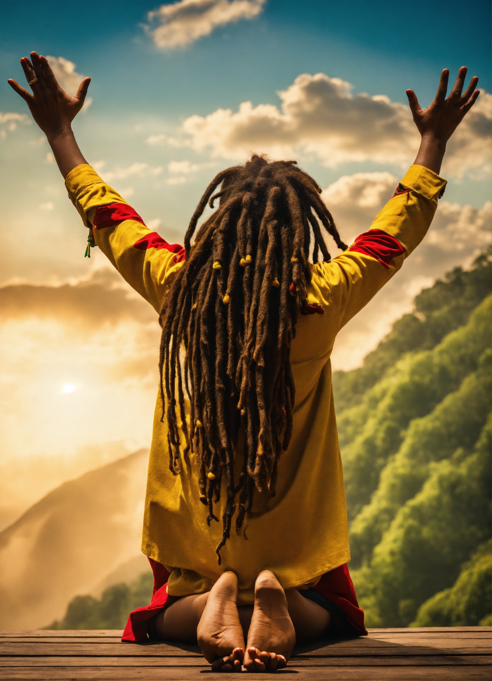 Lexica - Rastafarian with hands outstretched worshipping with back ...