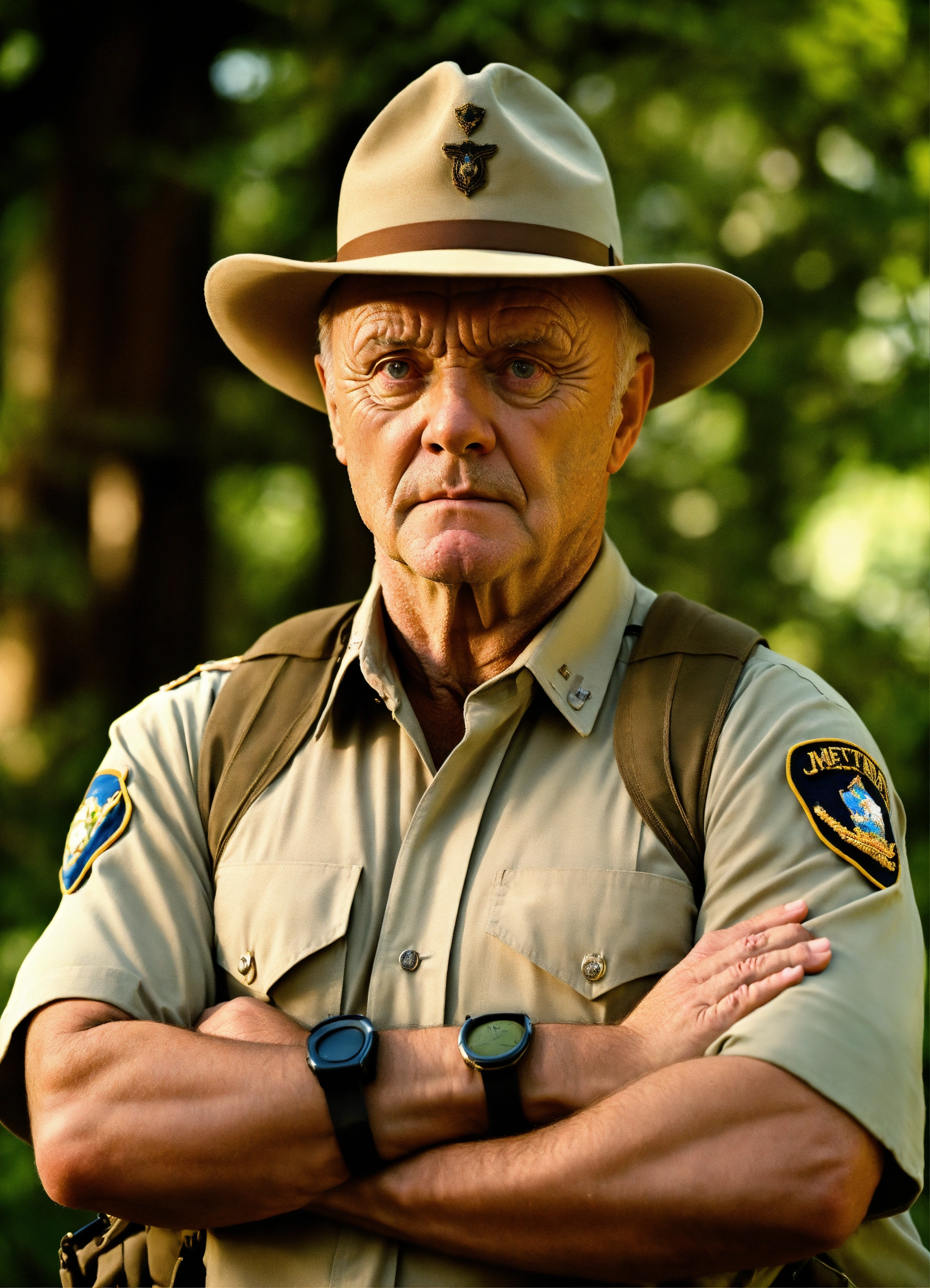 Lexica - Scared man, US PARK RANGER, FRONT VIEW, casual clothes, arms ...