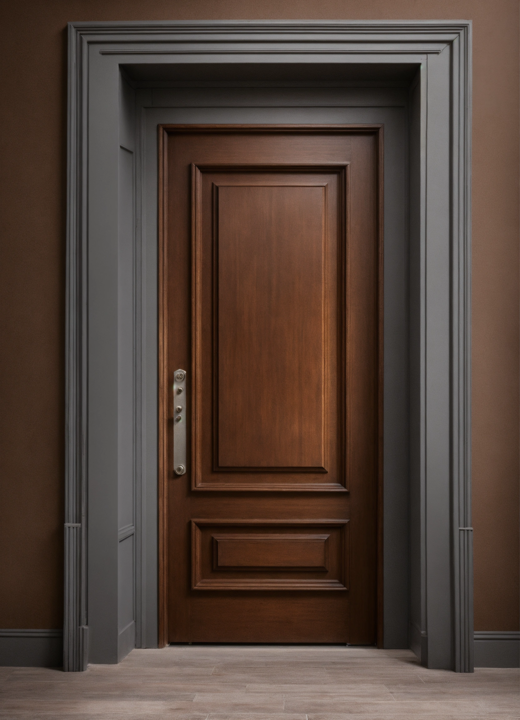 Lexica - Entrance brown door, gray walls, brown background close up