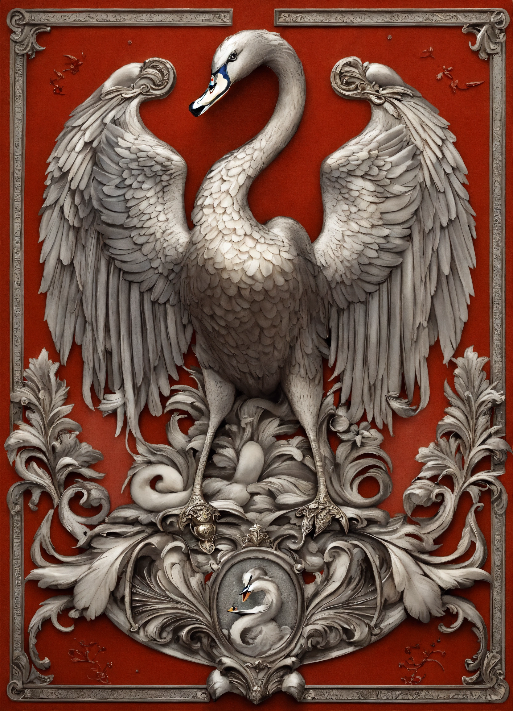Lexica - Heraldry coat of arms for a swan, art neavou, silver swan