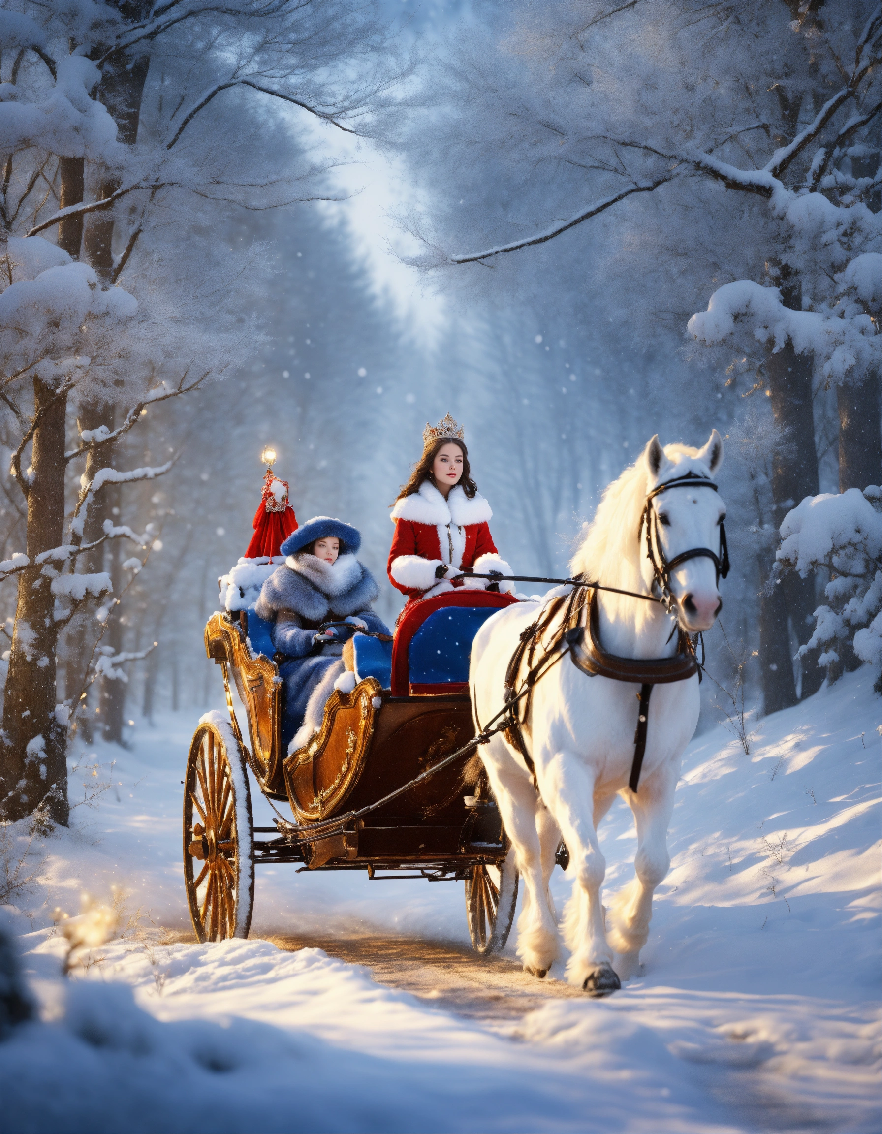 Lexica - Beautiful snow princess riding in a carriage through a winter ...