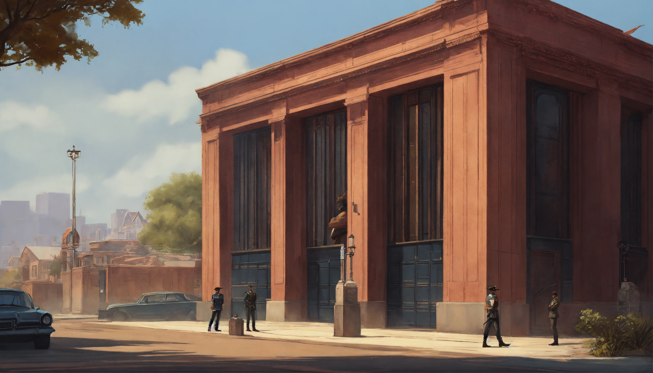 Lexica - Dark nondescript building, there is a discreet gate guarded by ...