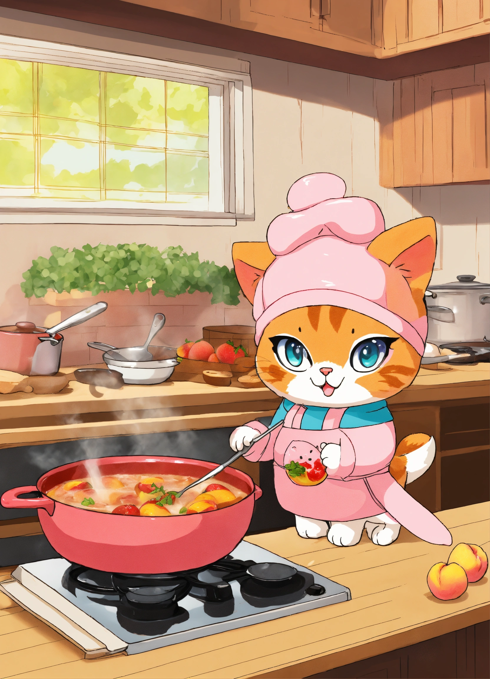 Lexica - Cartoon of peach and goma cat cooking