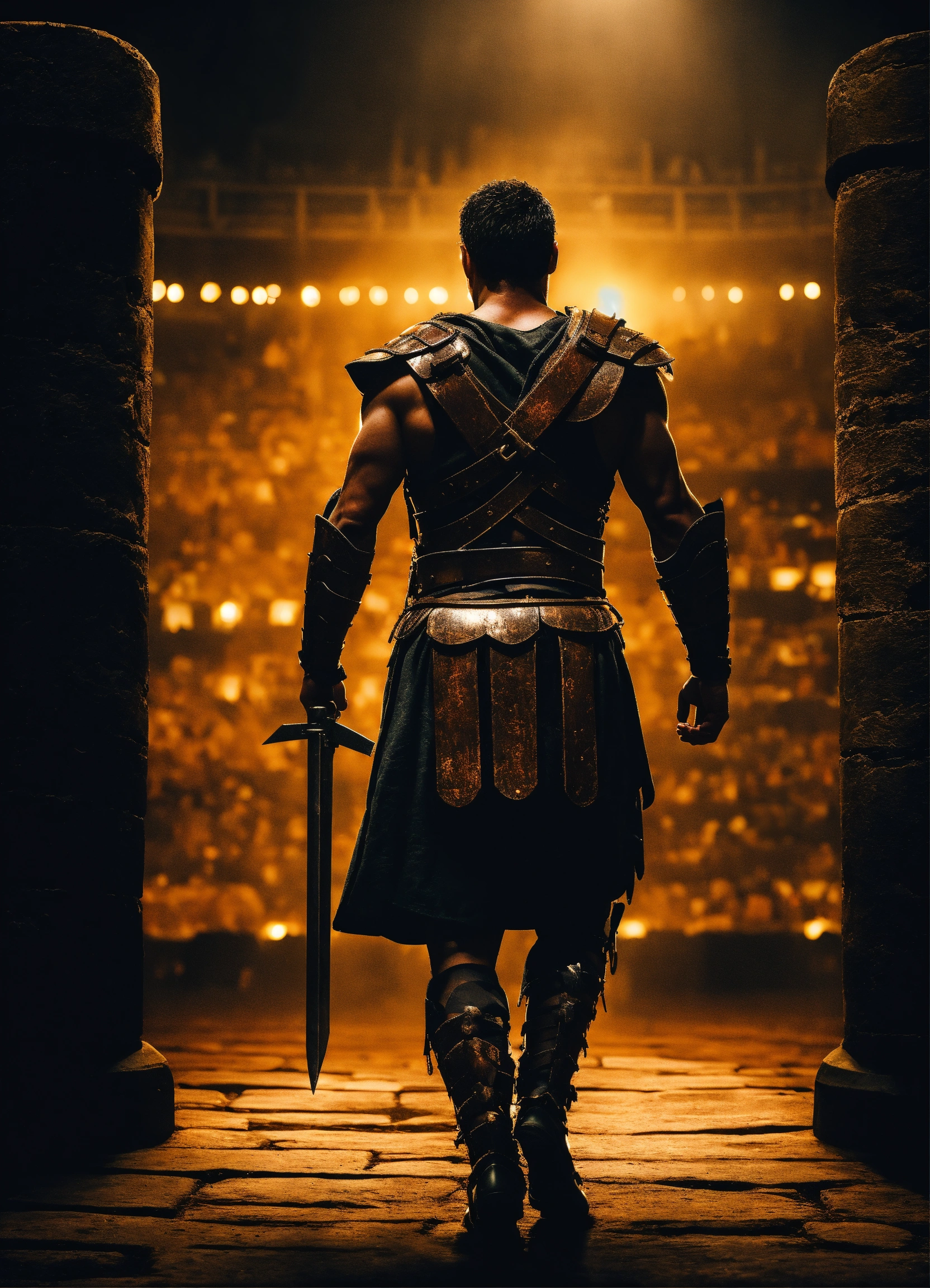 Lexica - Gladiator from the back entering in arena, dark atmosphere, he ...