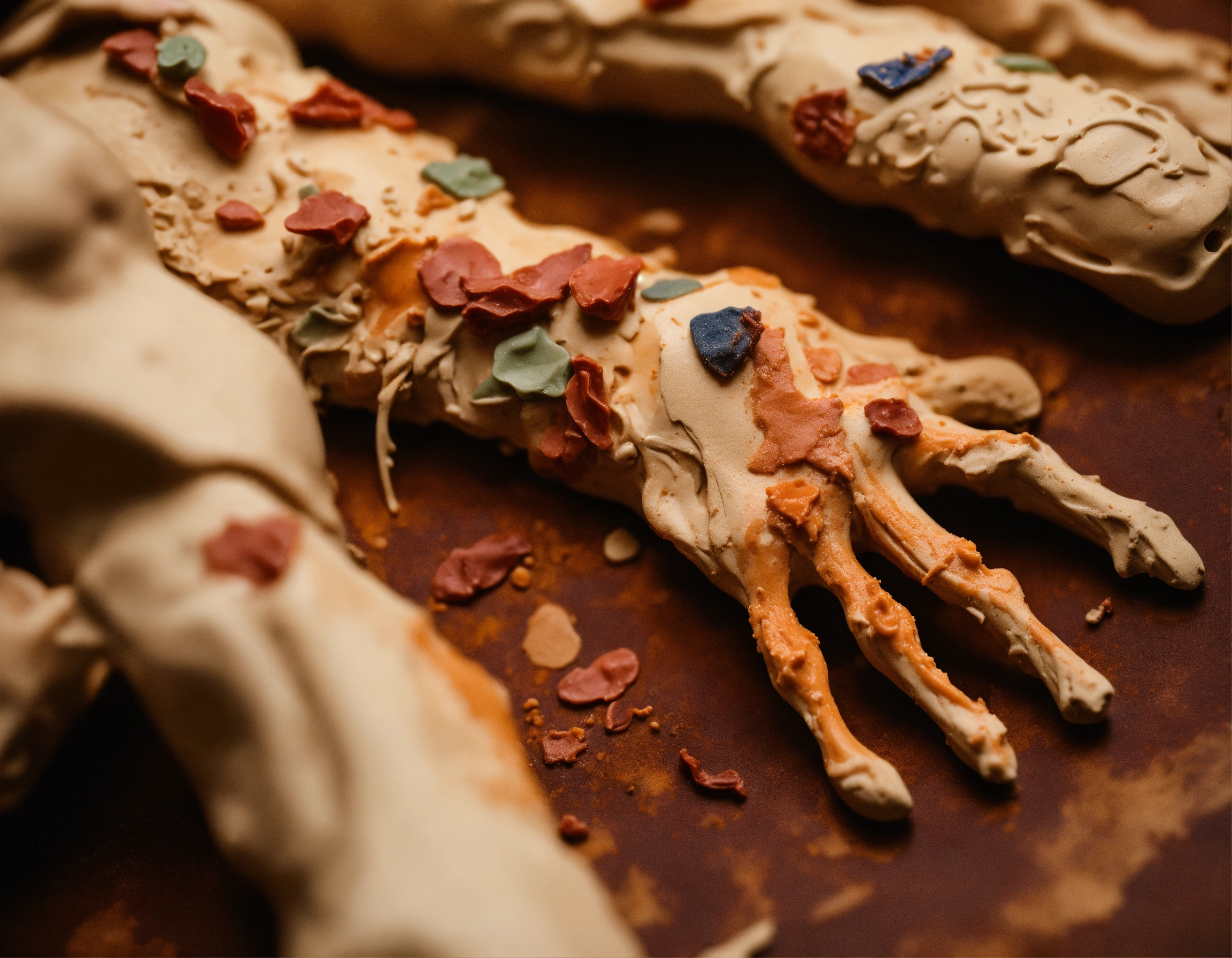 Lexica - Hand-made modeling clay work. close up view on flesh and bones ...