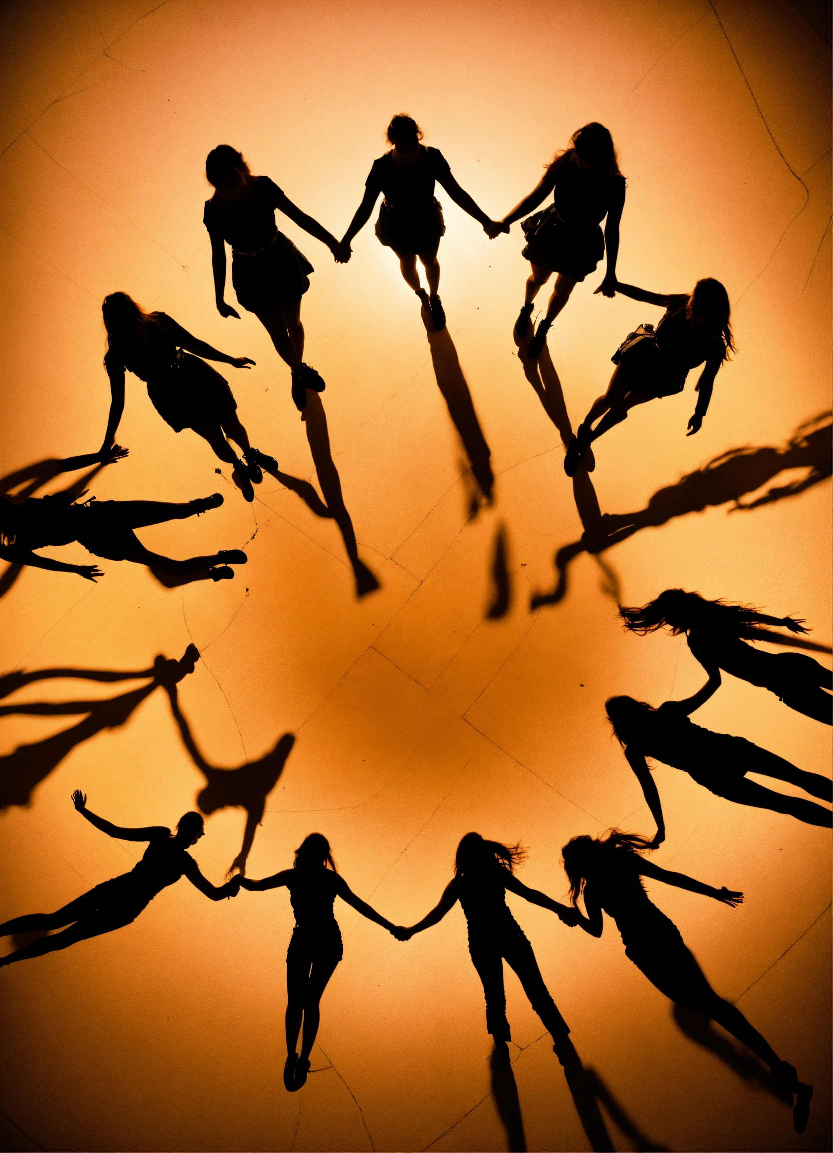 Lexica - A circle of random female silhouettes, holding hands, aerial view