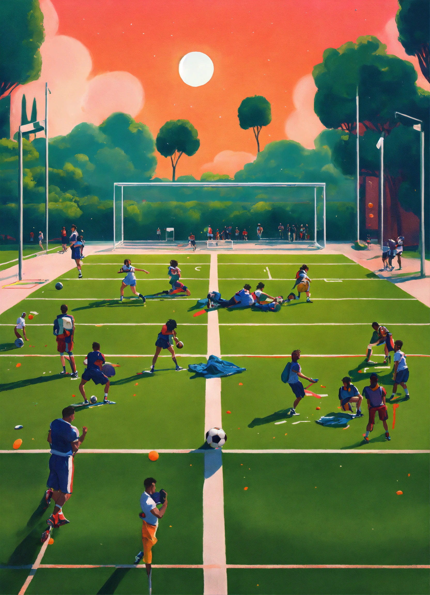 Lexica - Surreal style football field scene with students on campus ...