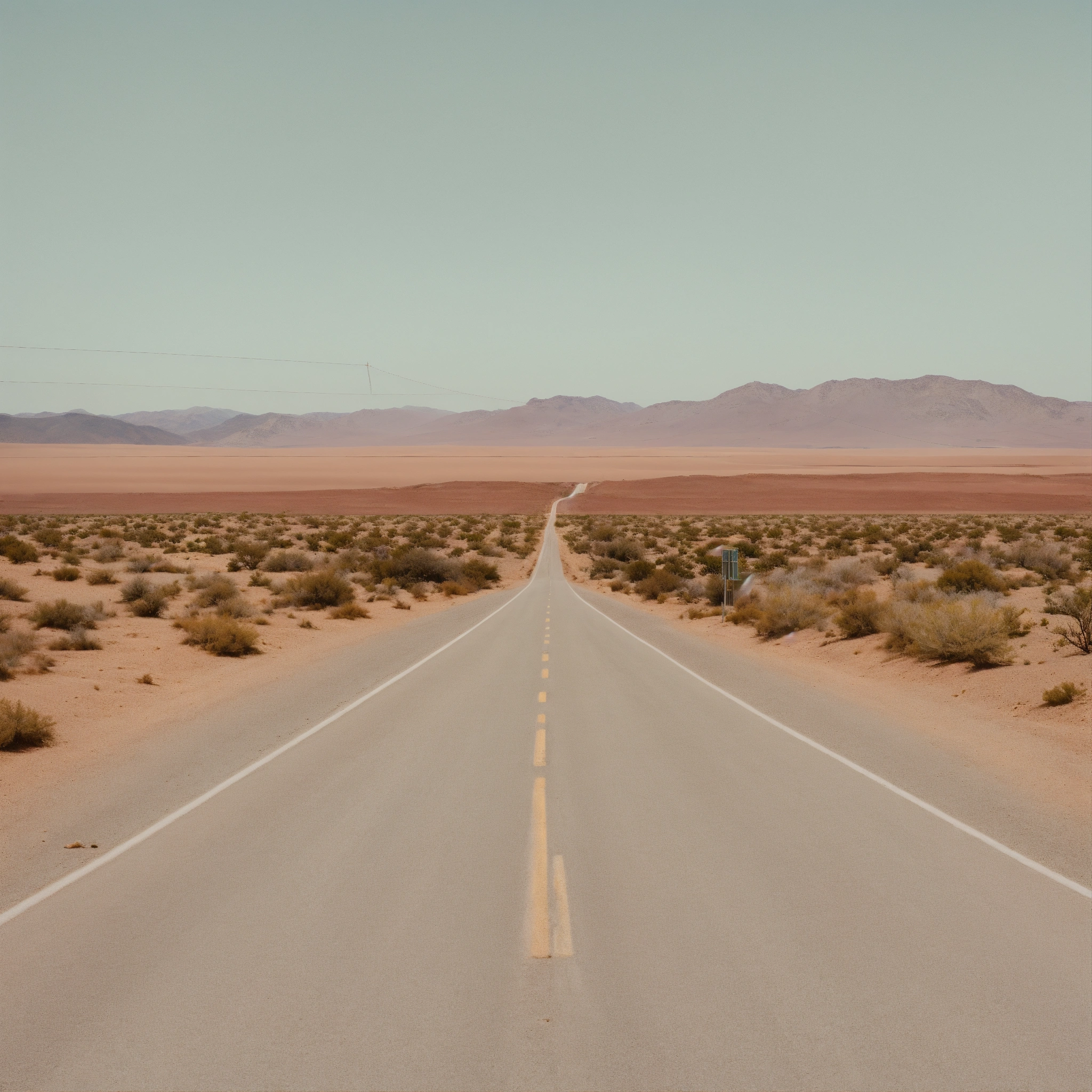 Lexica - A light grey road in a dessert, Wes Anderson Colour