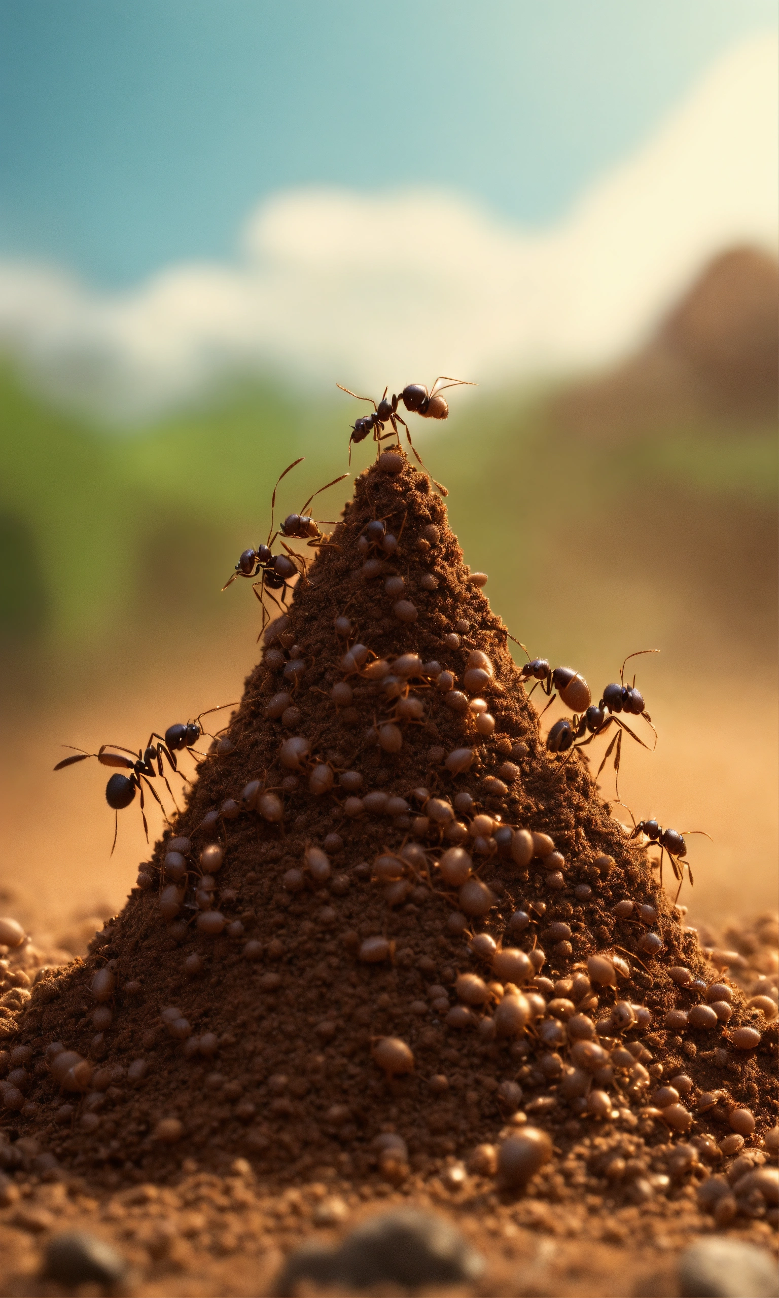 Lexica - A group of ants standing on top of a pile of dirt, by ...
