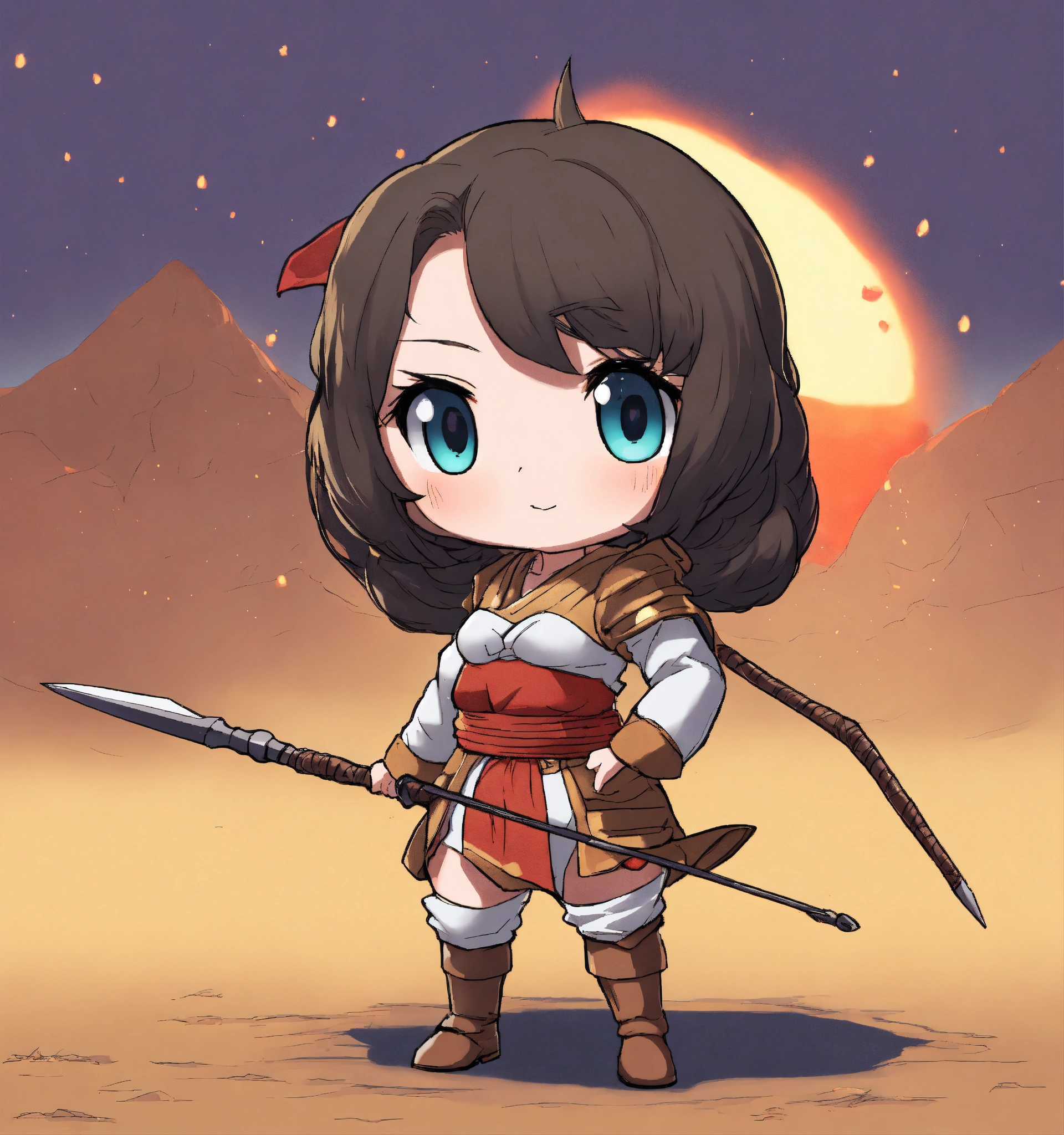 Lexica - 90s anime chibi kawaii primitive female dark hair holding a ...