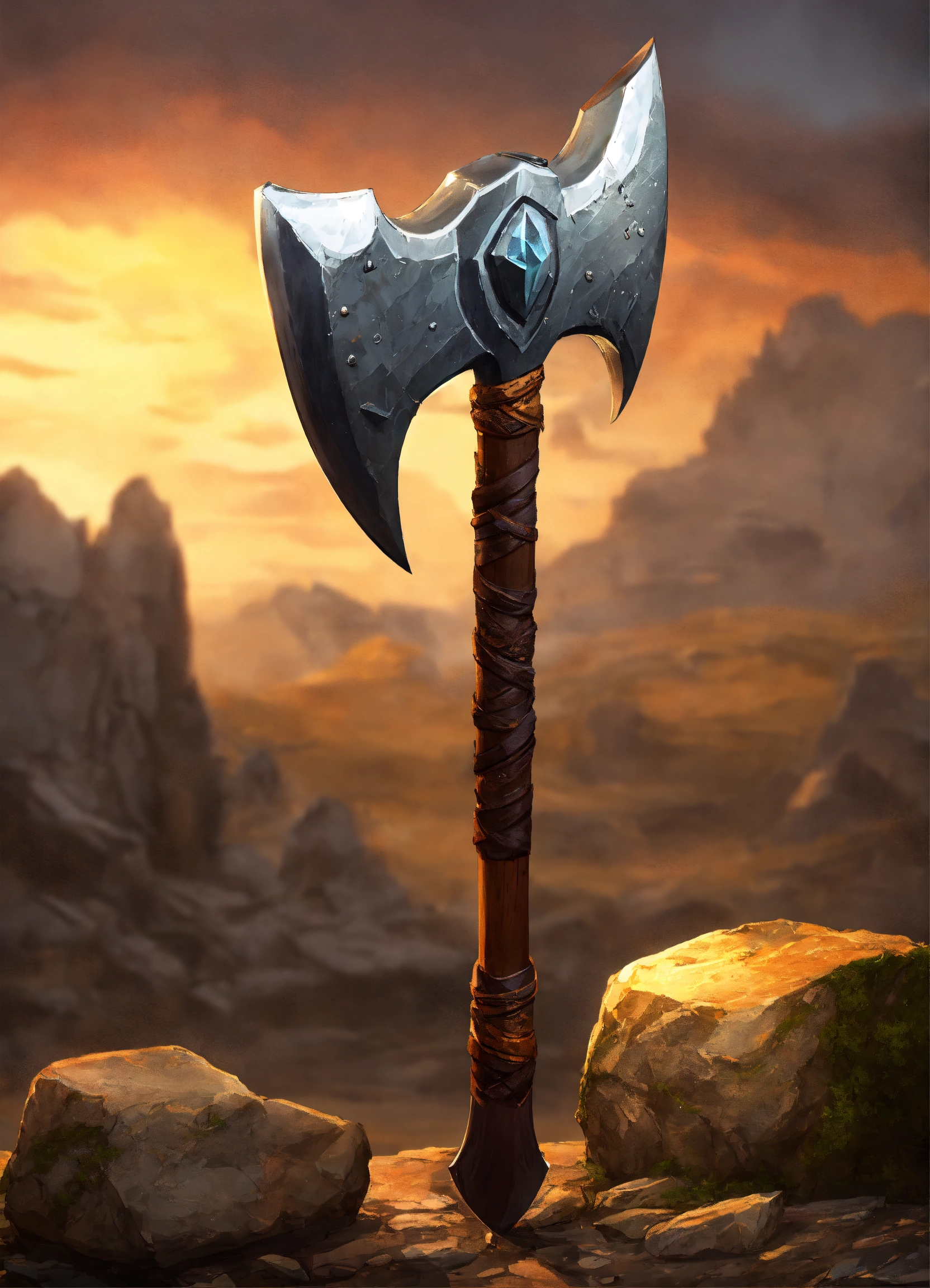 Lexica - Stylized stone axe handcrafted pre-hisotrical concept art