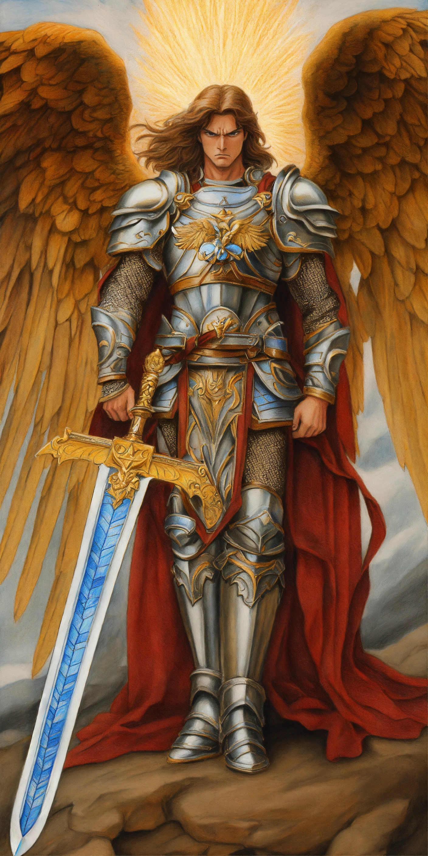 Lexica - Colored pencil drawing of archangel michael angry, with a ...