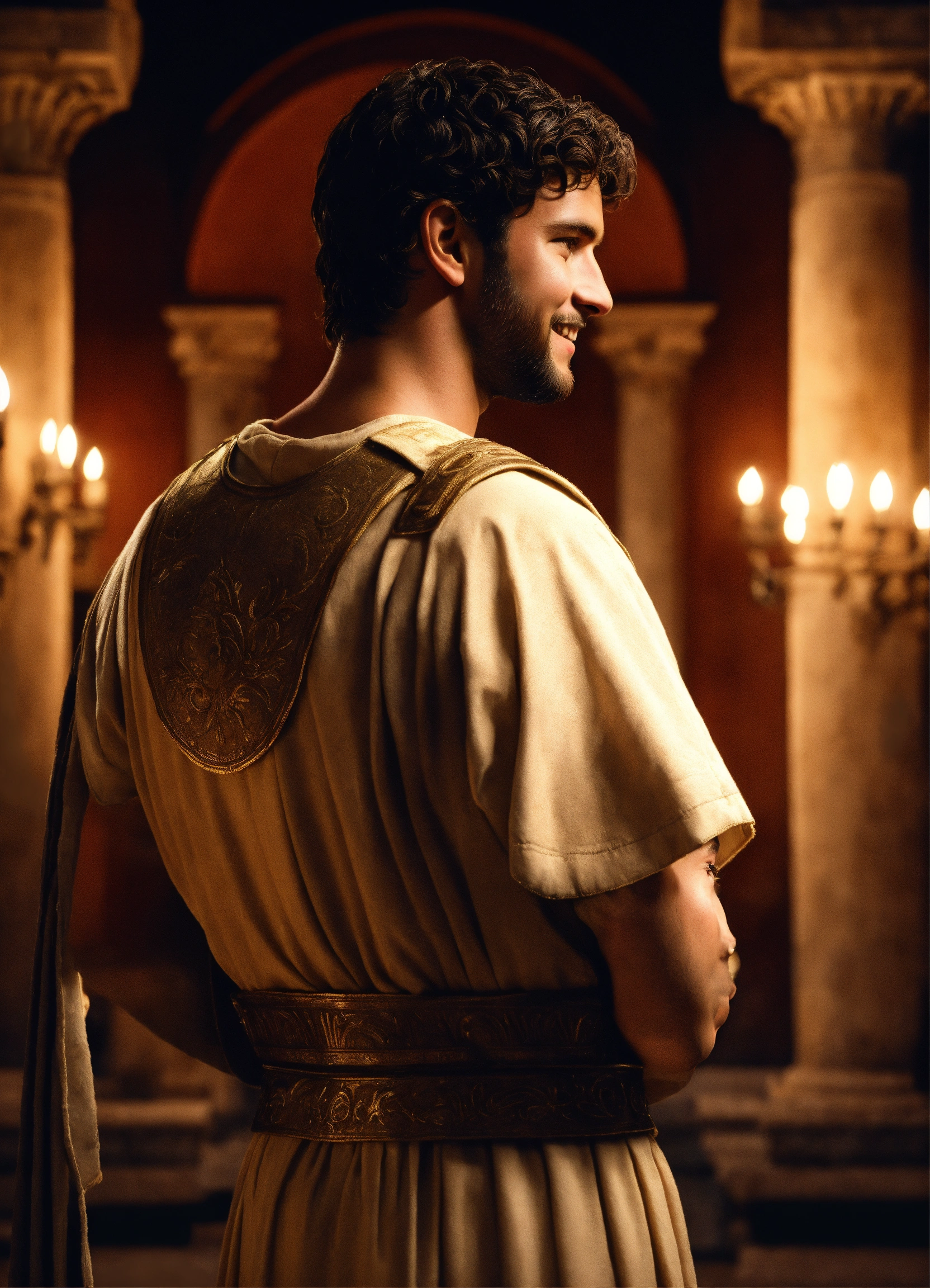 Lexica - Back view of a young tall noble athletic smiling handsome ...