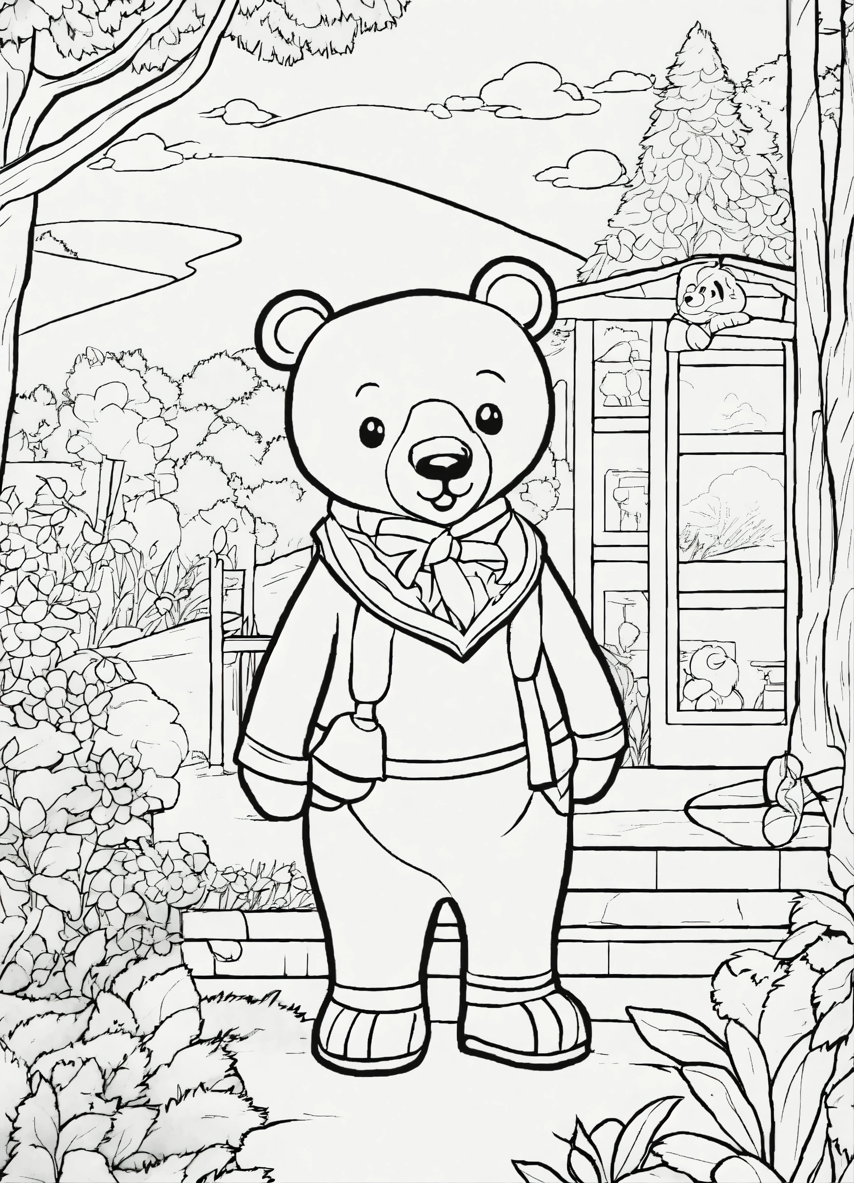 Lexica - Coloring book for kids , colorful drawing, bear going to study